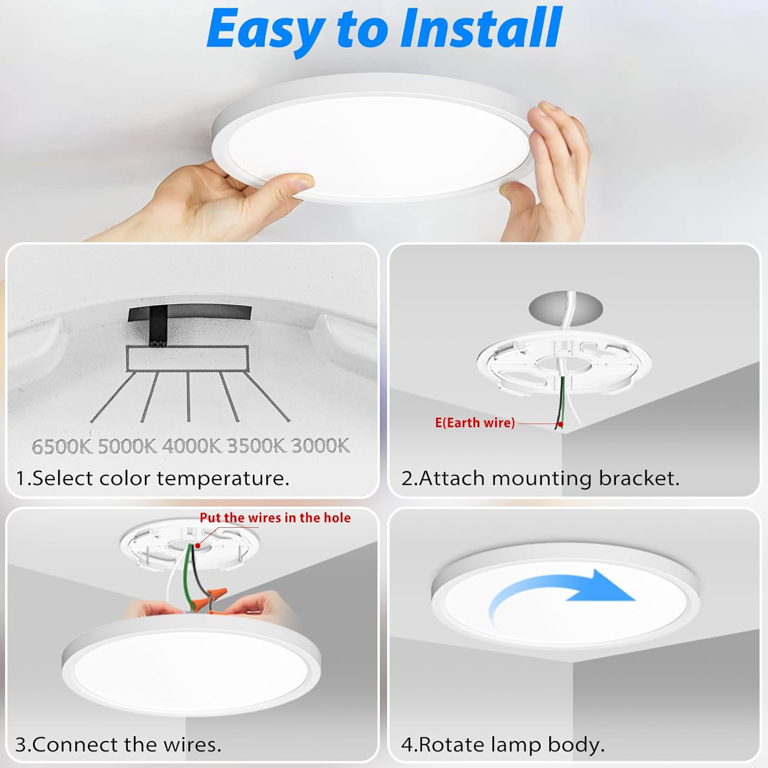 HIBAMSTOR 7 Inch LED Ceiling Light, 3000K/3500K/4000K/5000K/6500K ...