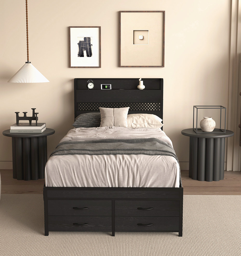 Ebern Designs Twin Bed Frames With Headboard, Twin Size Bed Frames With ...
