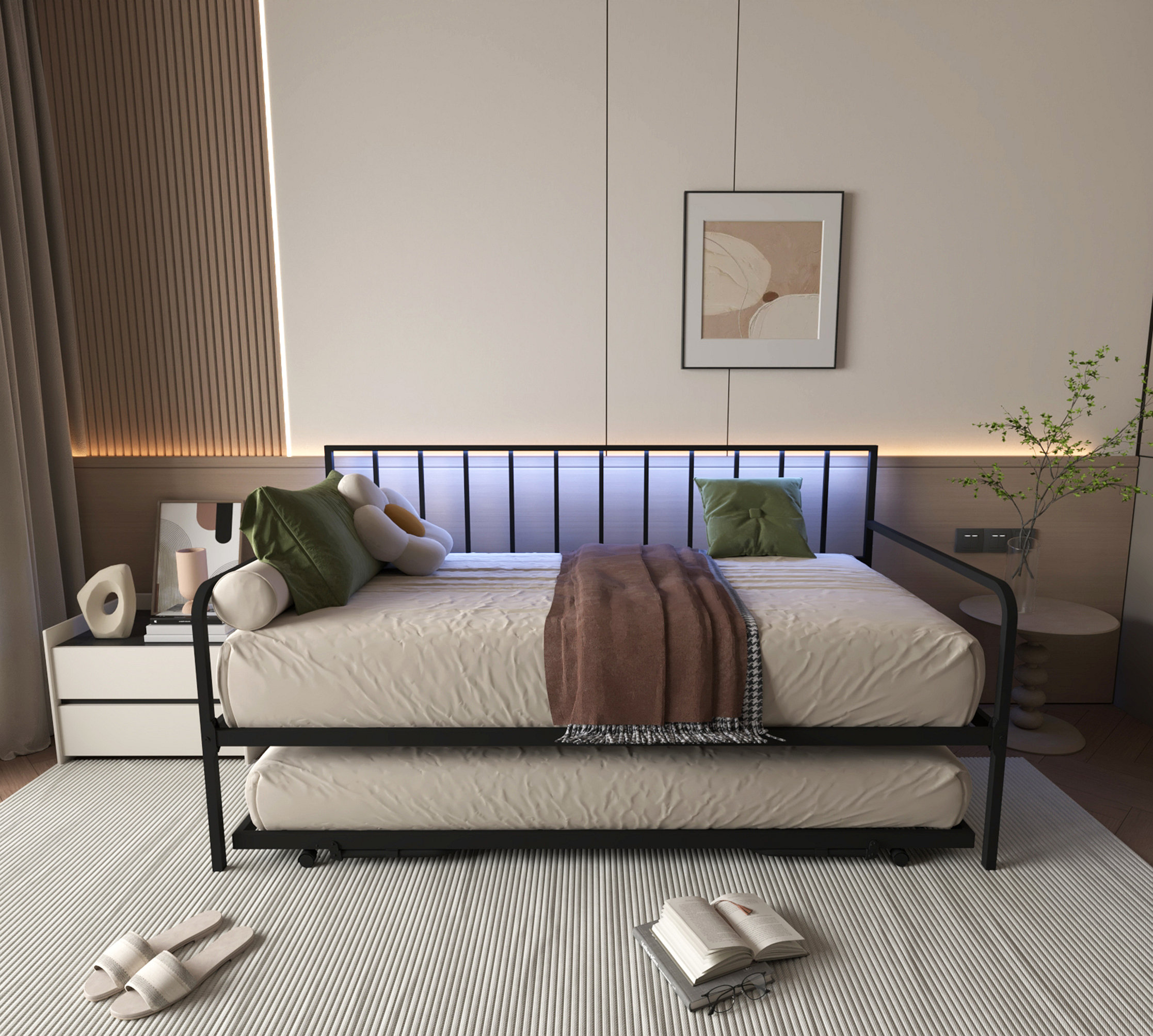 Brayden Studio® Twin Daybed With RGB LED Lights & Charging Station ...