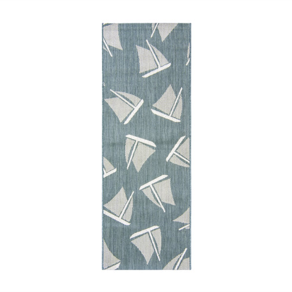 Gertmenian Paseo Bateau Nautical Sailboat Aqua Teal/Gray Flatweave ...