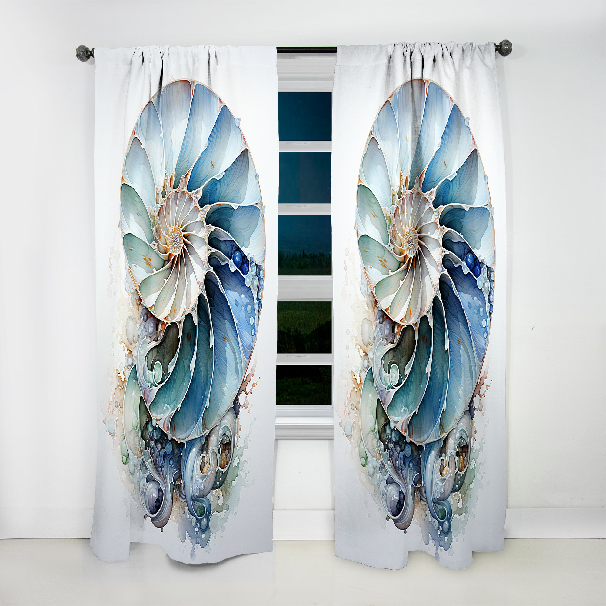 Design Art Nautilus Ocean Blue Shells Symmetry - Nautilus Curtain ...