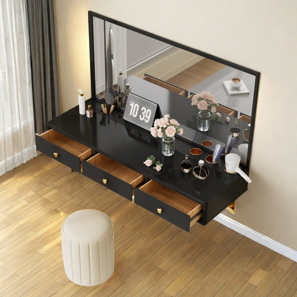 Mercer41 Floating Wall-mounted Vanity Table With Three Drawers ...