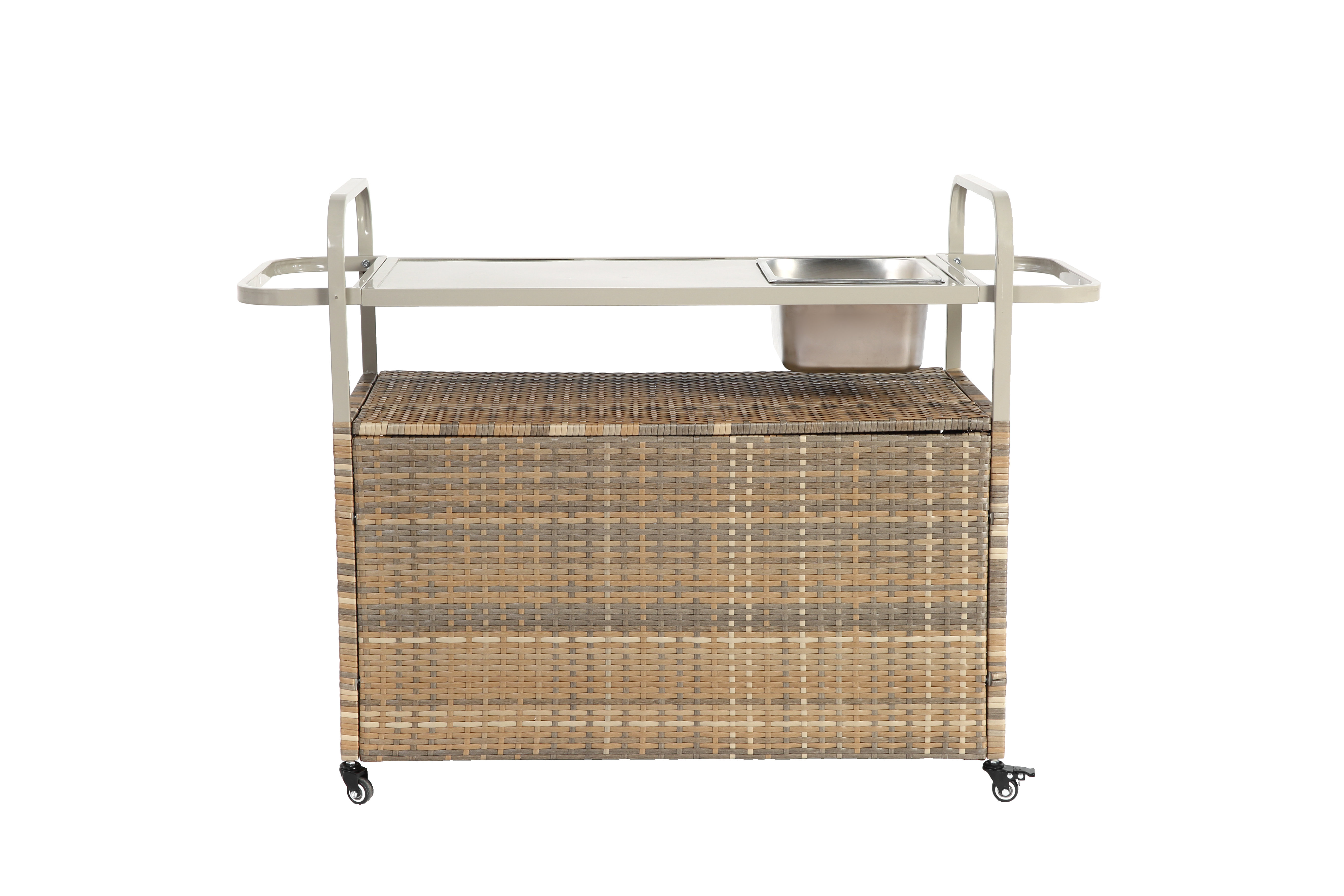 Decopom All-Weather Wicker Bar Cart with Steel Top, Lockable Wheels ...