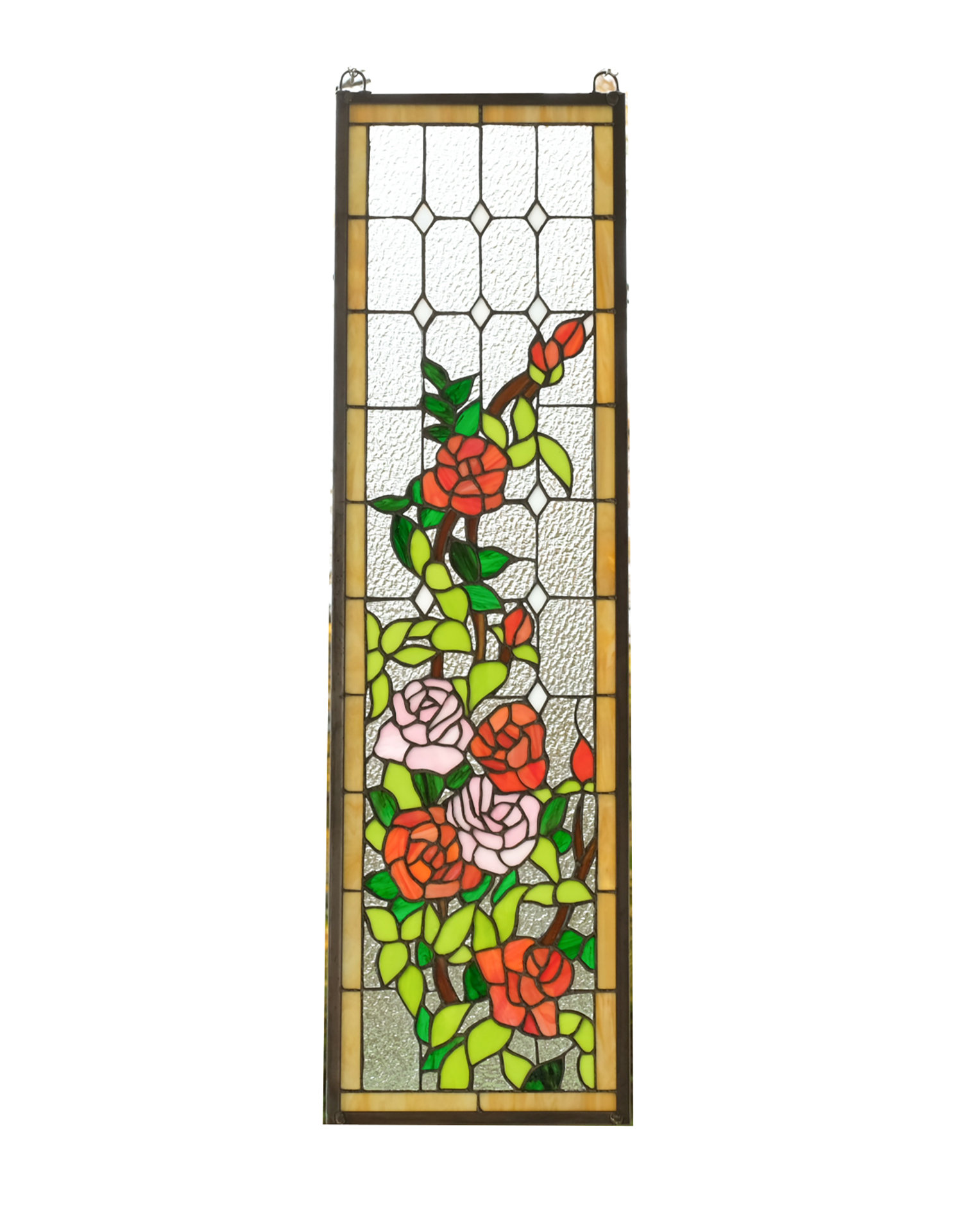World Menagerie 10" X 36" Handcrafted Stained Glass Window Panel Rose ...