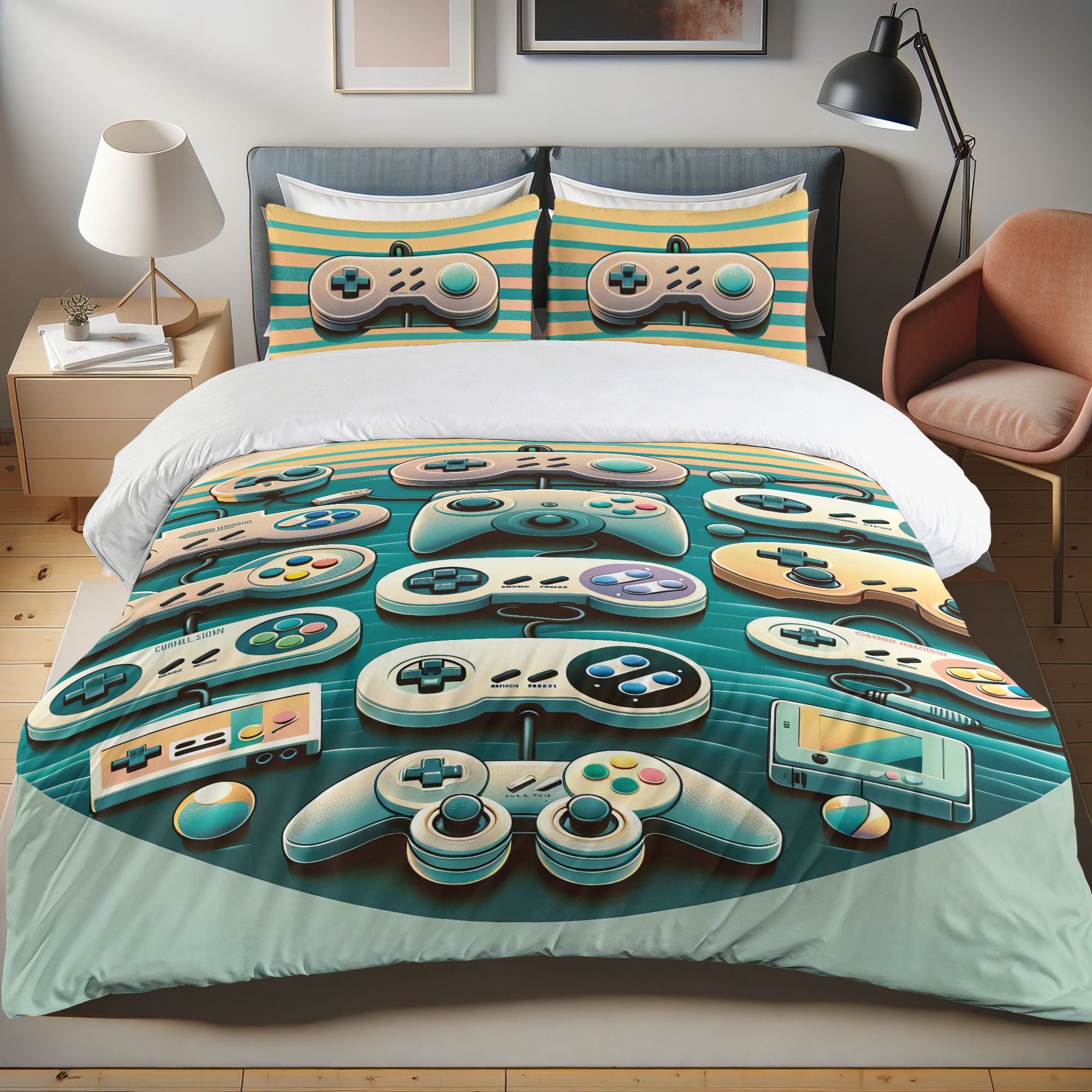Ambesonne Gamer Duvet Cover Set Geek Themed Controllers Print CalTeal ...