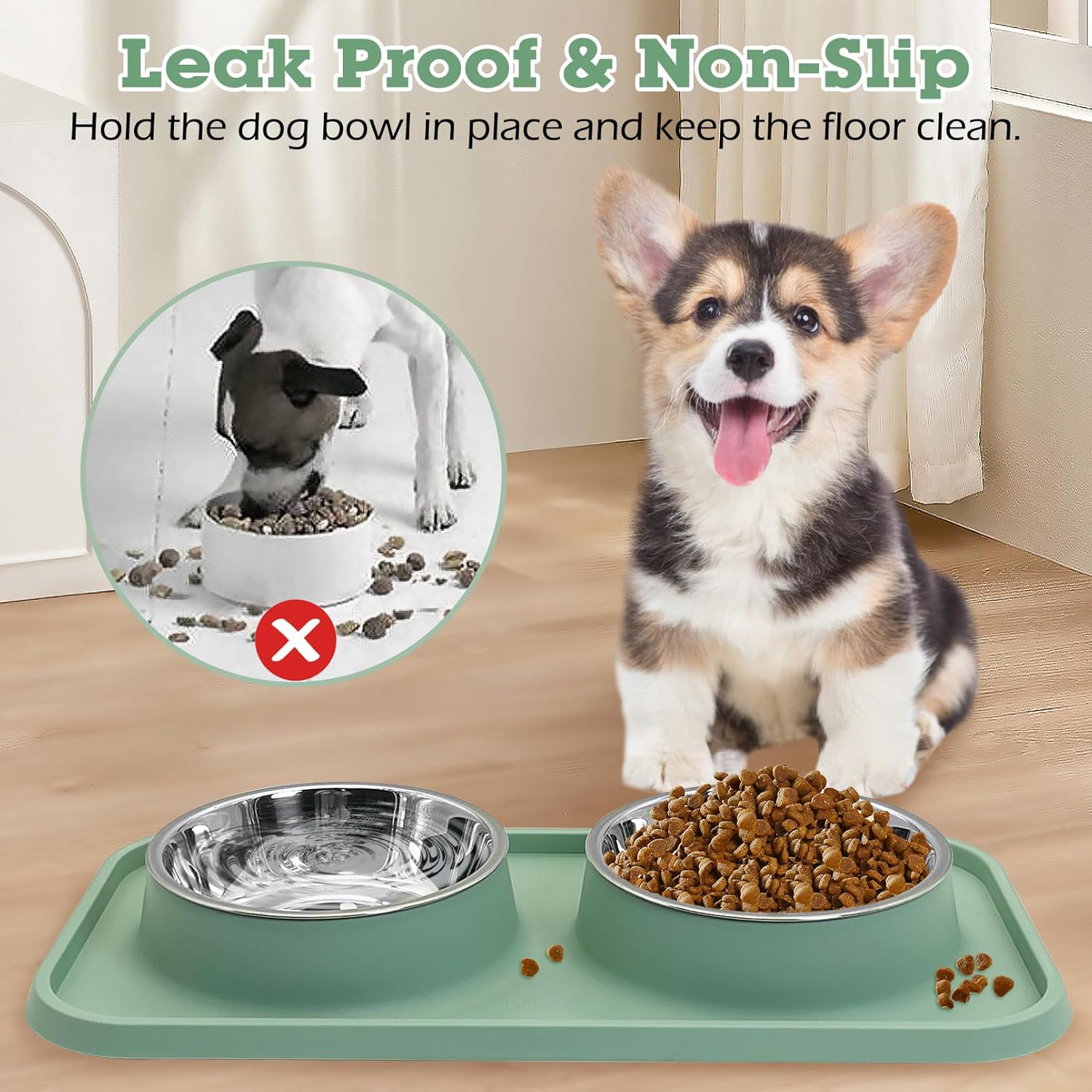 WINUAL Double Dog Food Bowls Stainless Steel Dog Food And Water Bowls ...