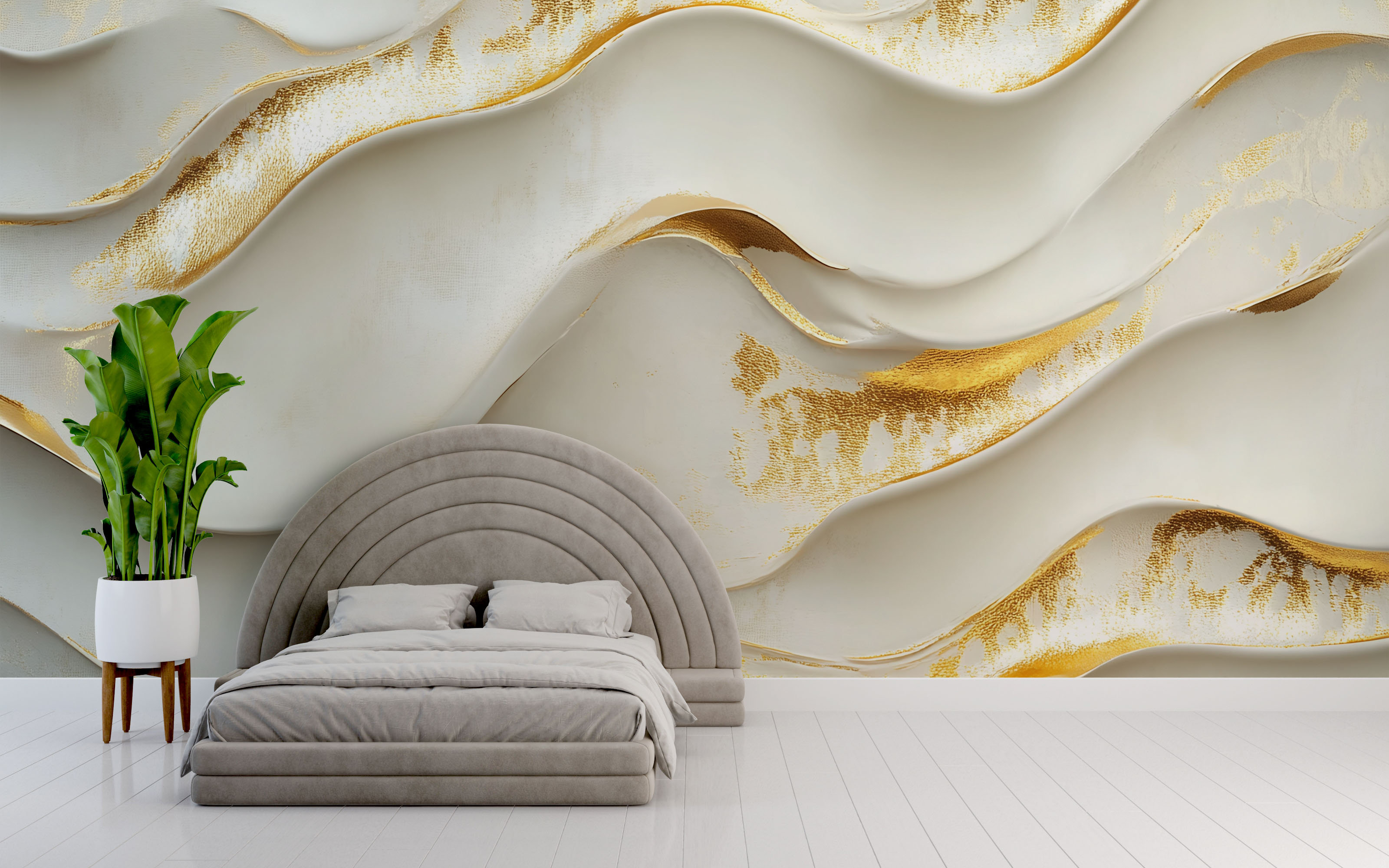Everly Quinn Gold Wave Textured Wall Mural – Modern 3D Luxury Accent ...