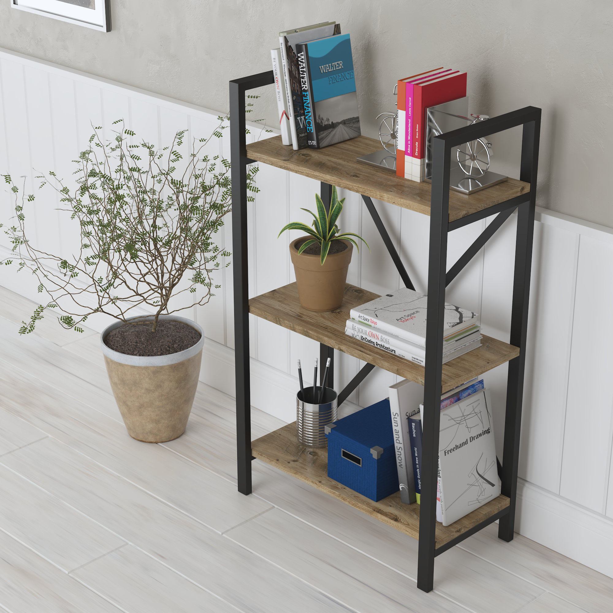 17 Stories Metal Etagere Bookcase Industrial Book Shelf | Wayfair