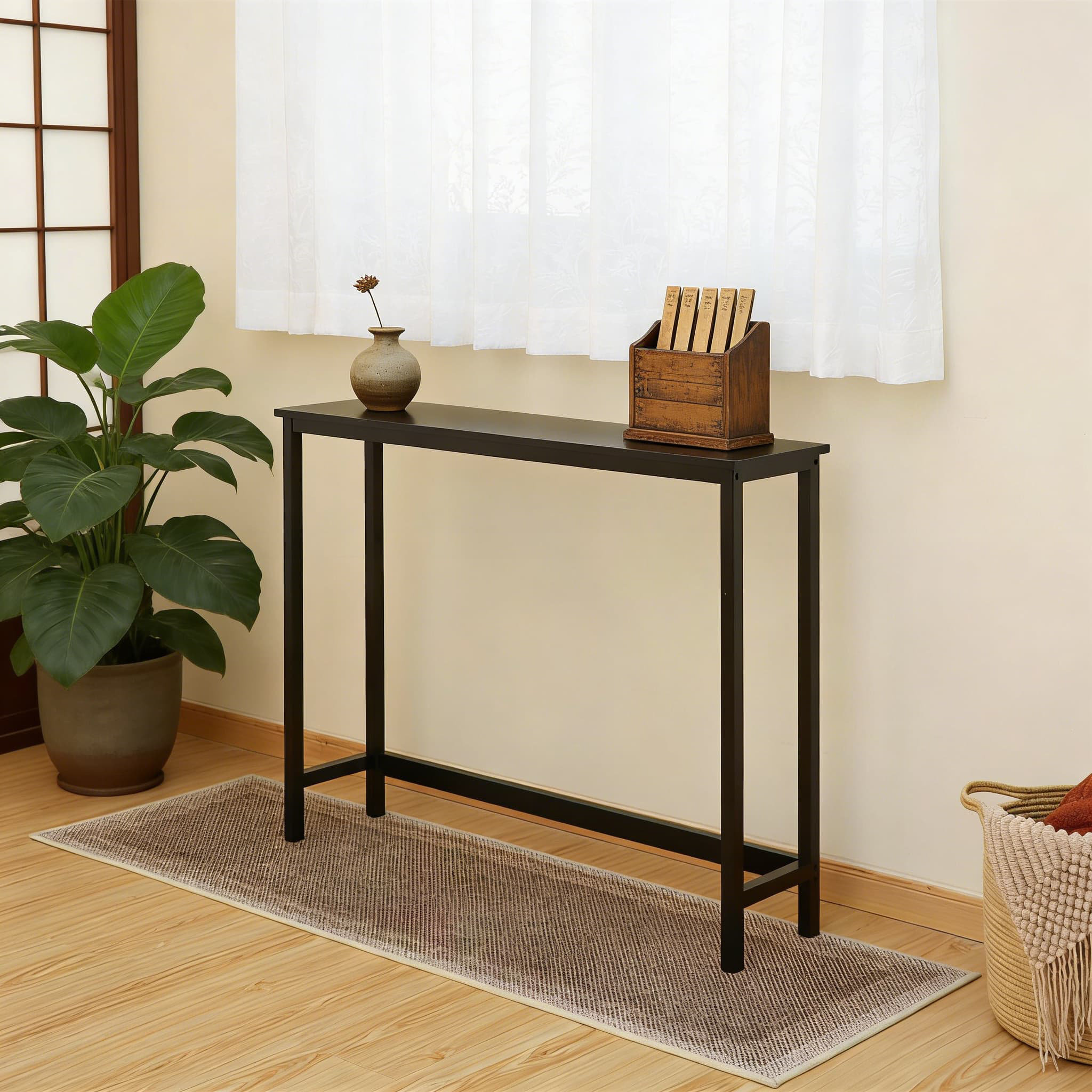 Latitude Run® Slim Bamboo Console Table For Narrow Spaces, Solid Full ...