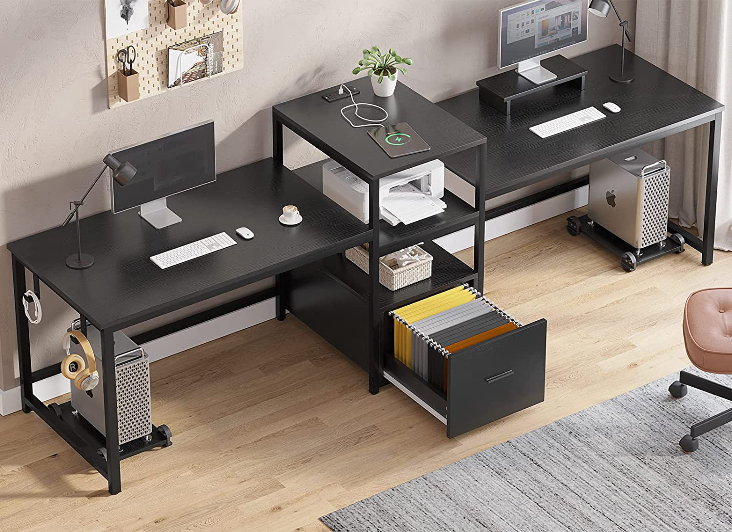 Inbox Zero Hansbury Reversible Desk with Built in Outlets & Reviews ...