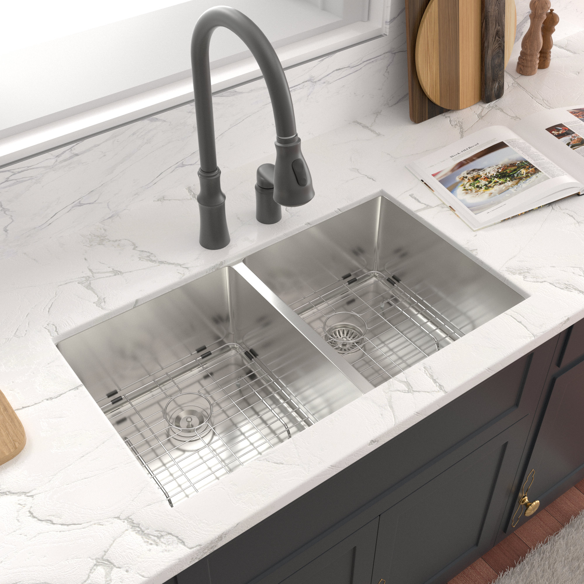 Sarlai 28" L x 19" W Undermount Double Bowl Stainless Steel Kitchen ...