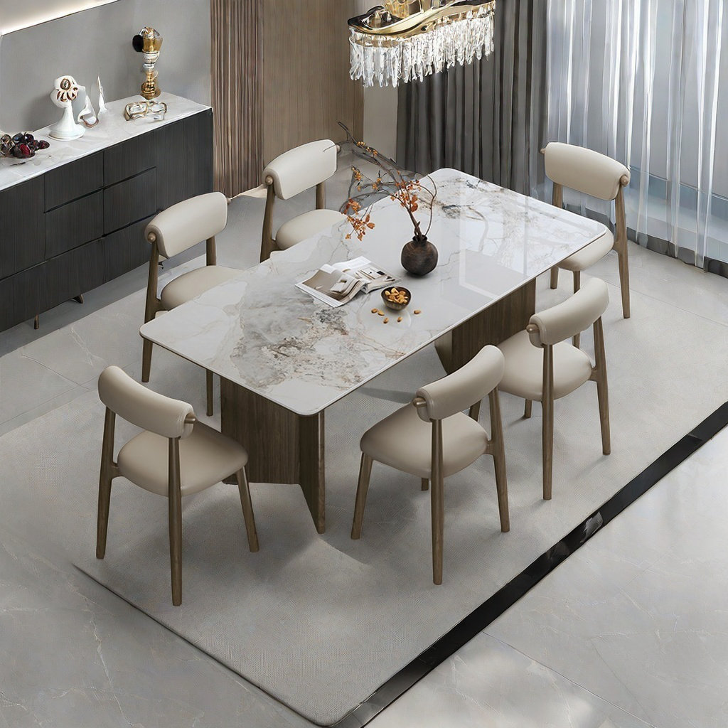 Animoe D Furniture Full care walnut colour wood dining table set ...