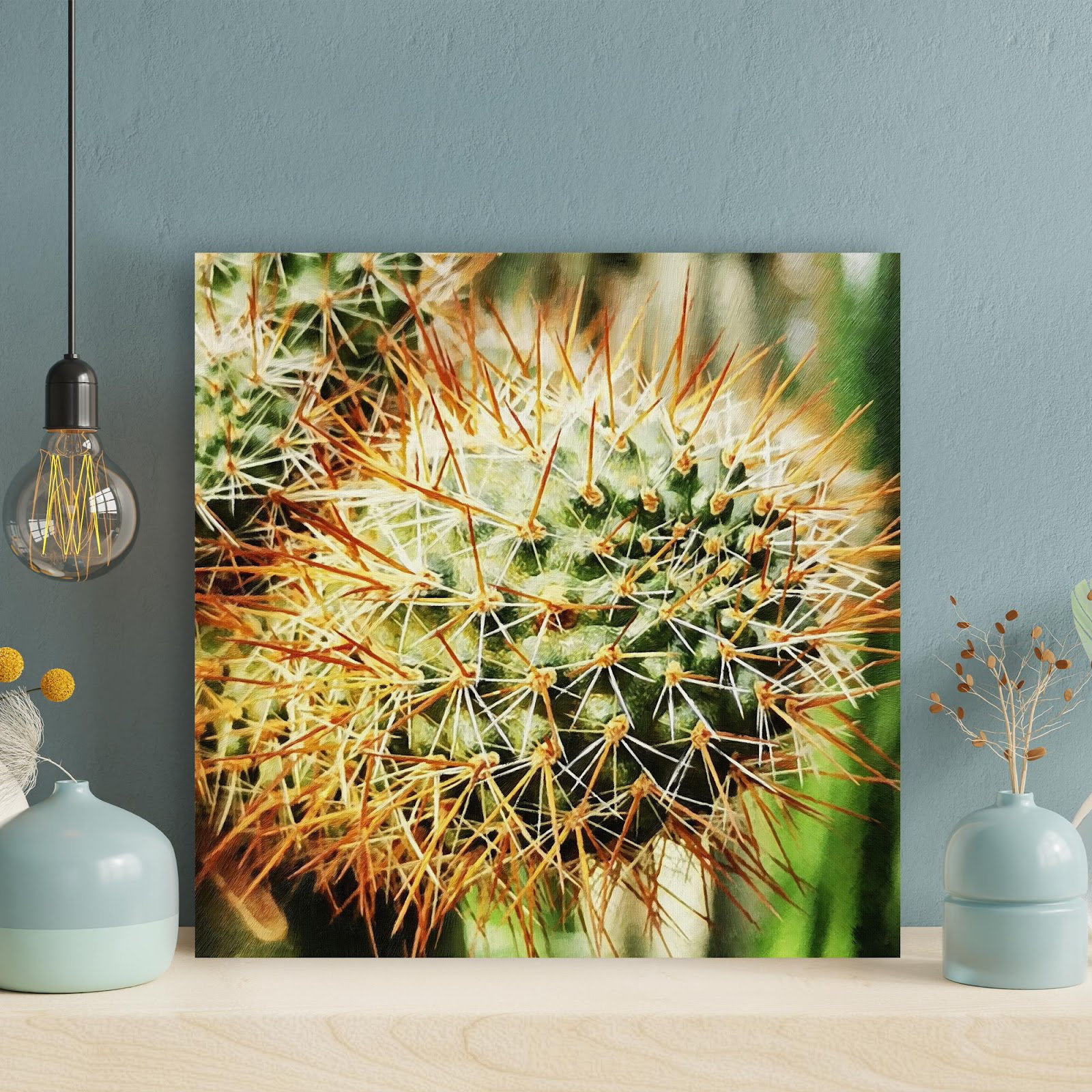 Foundry Select Cactus vert en gros plan, reproduction d'art carré sur toile tendue 60 - 1 pièce ...