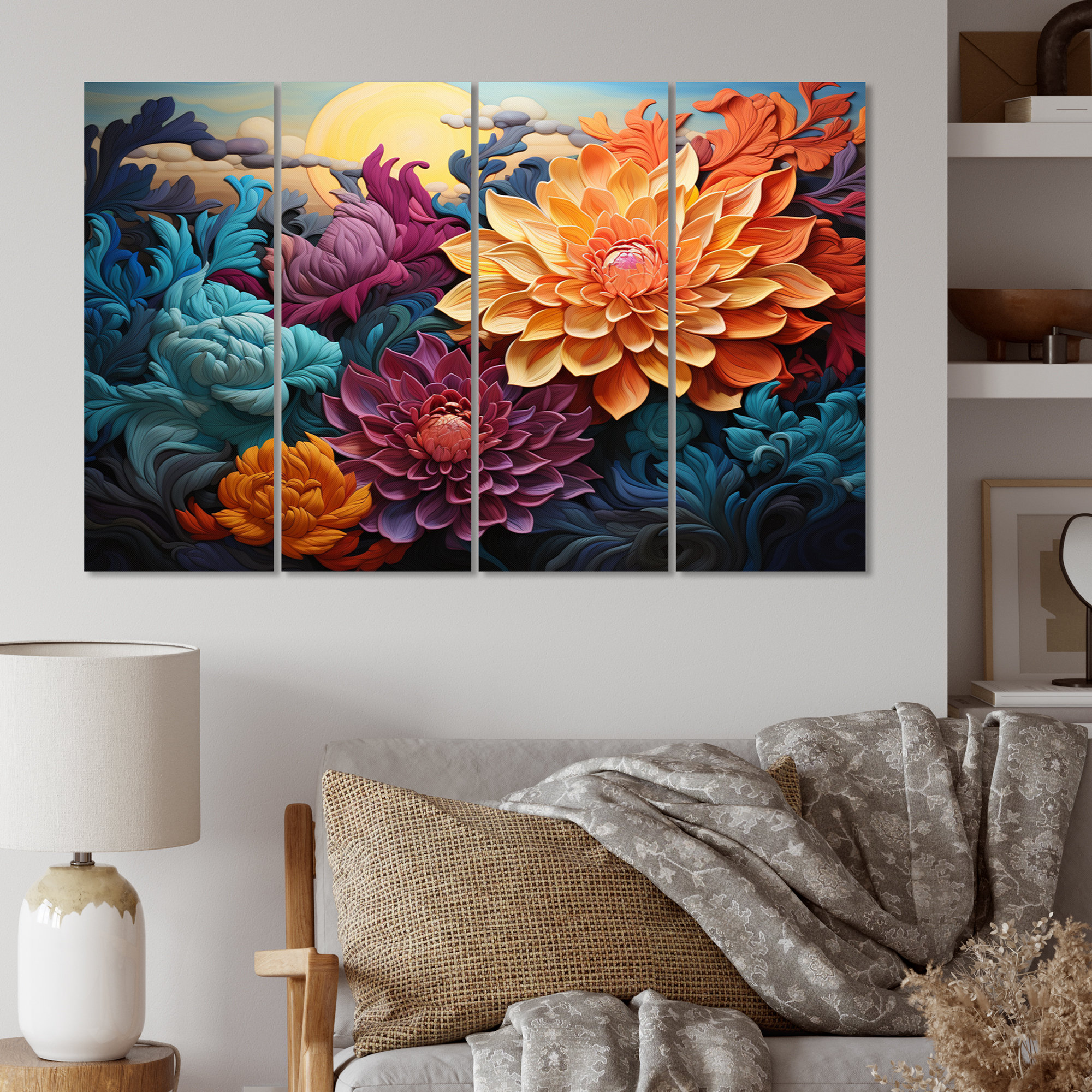 Bungalow Rose Sian Art Mandala Sky I - Asian Canvas Wall Art - 4 Panels ...