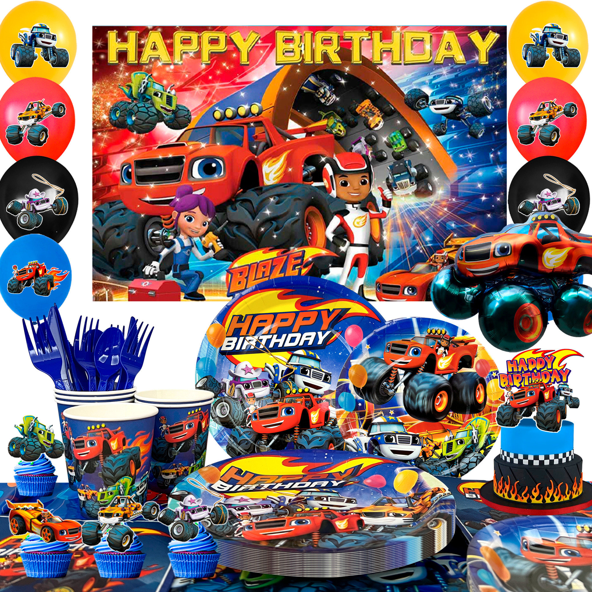 The Holiday Aisle® 140pcs Monster Truck Party Supplies,Monster Truck Birthday Decorations ...
