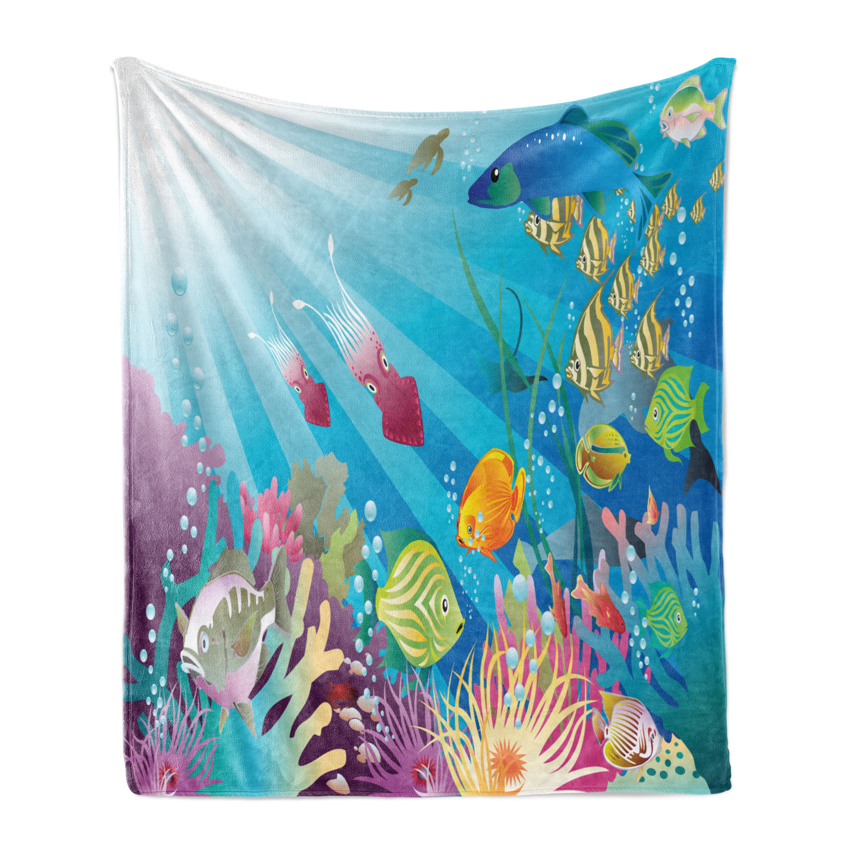 Ambesonne Underwater Fleece Throw Blanket Fish Species in the Sea ...