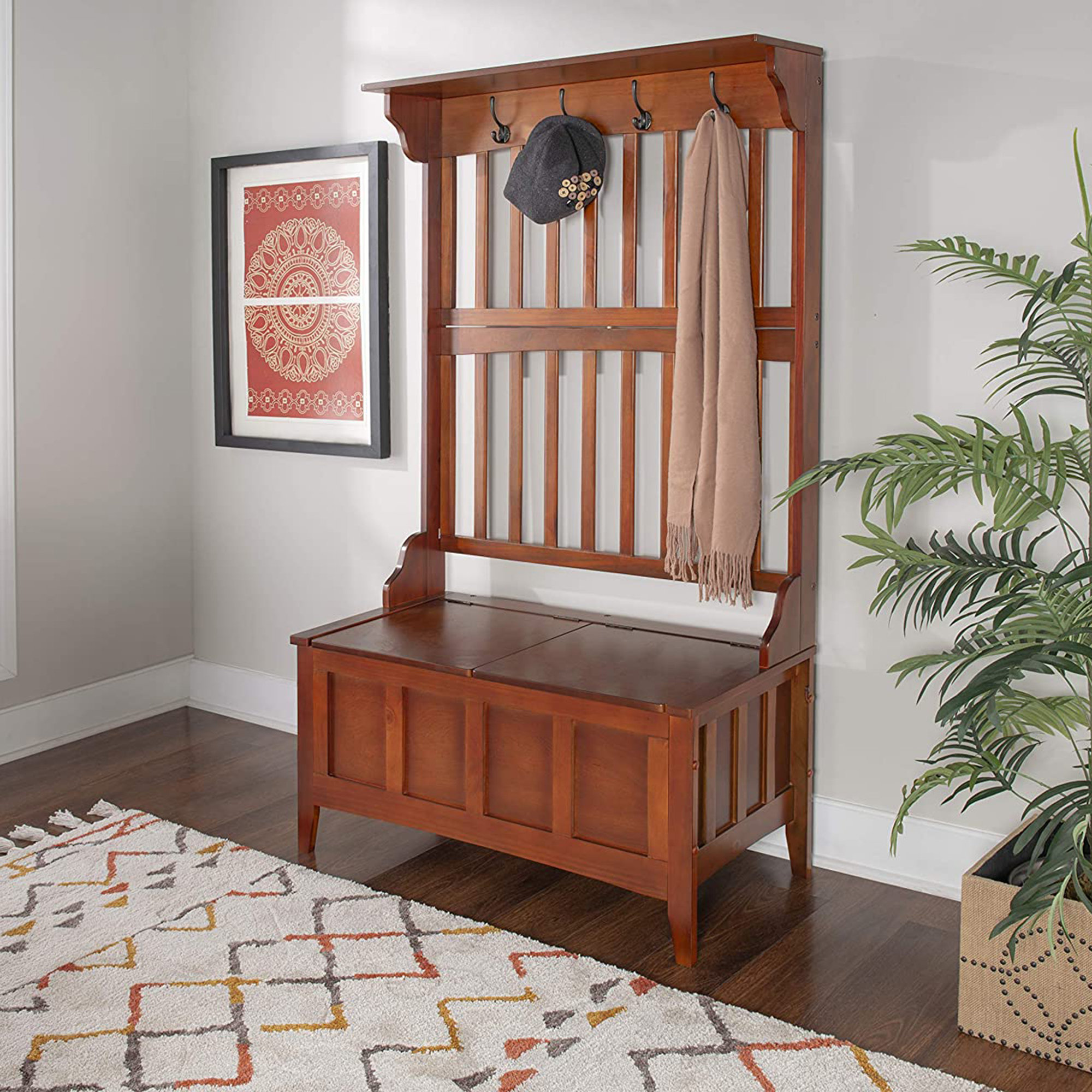 Charlton Home Hunton Rubberwood Solid Wood Hall Tree with Bench ...