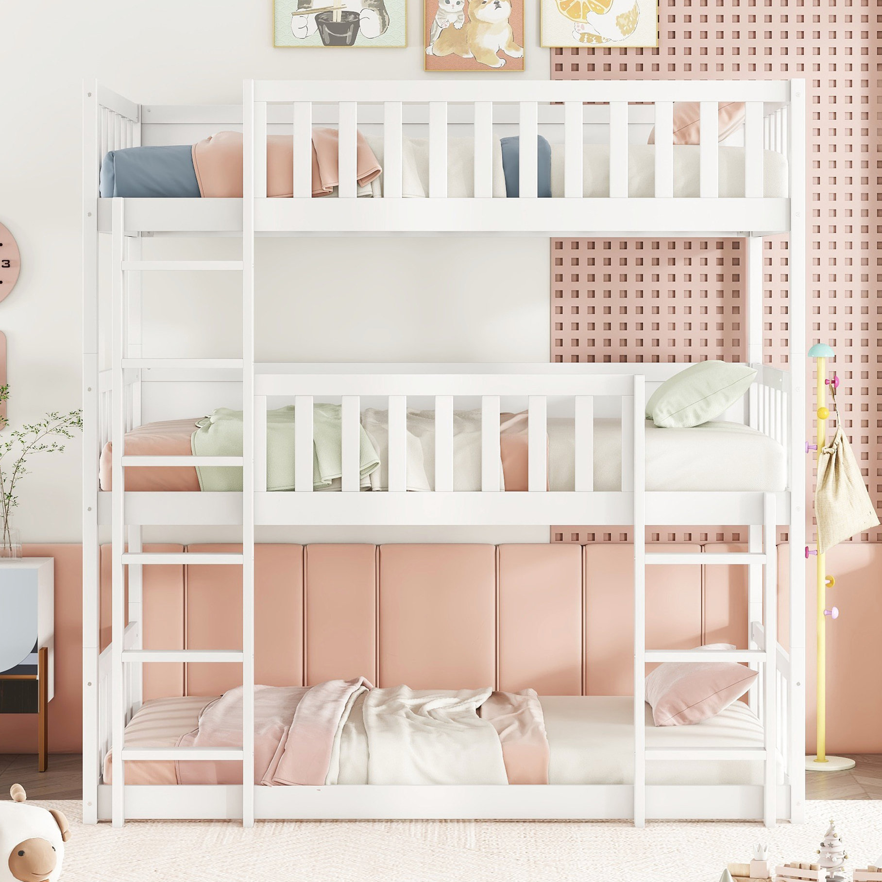 Ebern Designs Twin Over Bunk Bed With Detachable Feature, White Oak ...