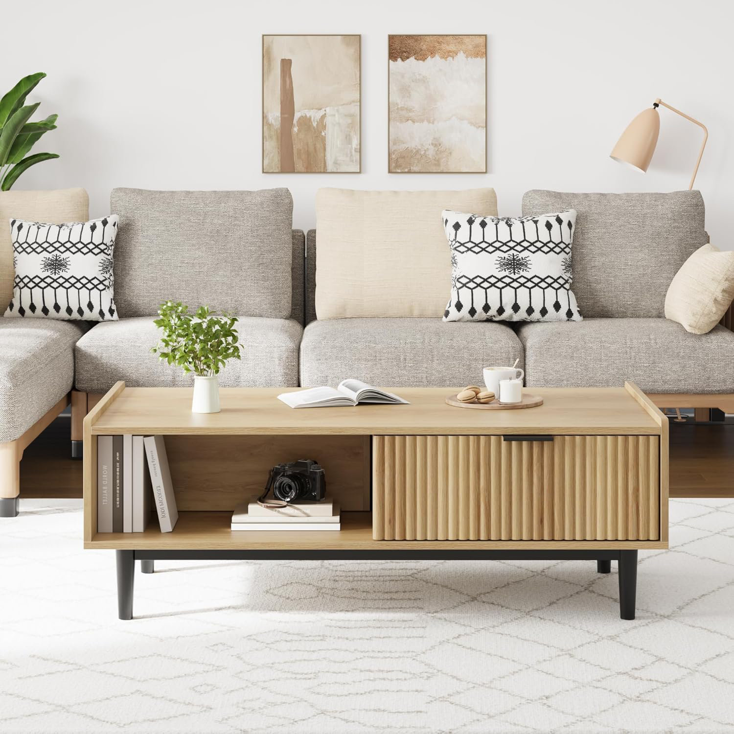 George Oliver Coffee Table Mid Century Modern Center Table With Drawer ...