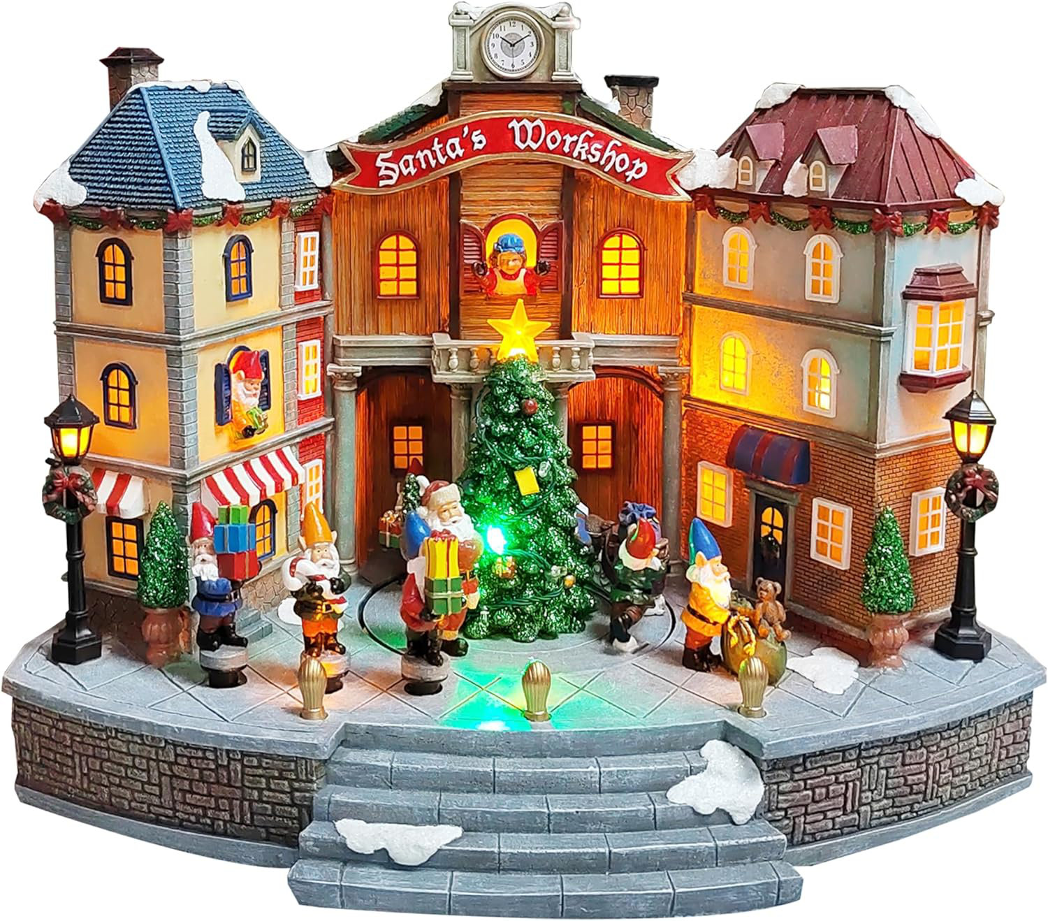 Moments in Time 10.83“H Animated Santa’s Workshop Town (Moving Santa ...