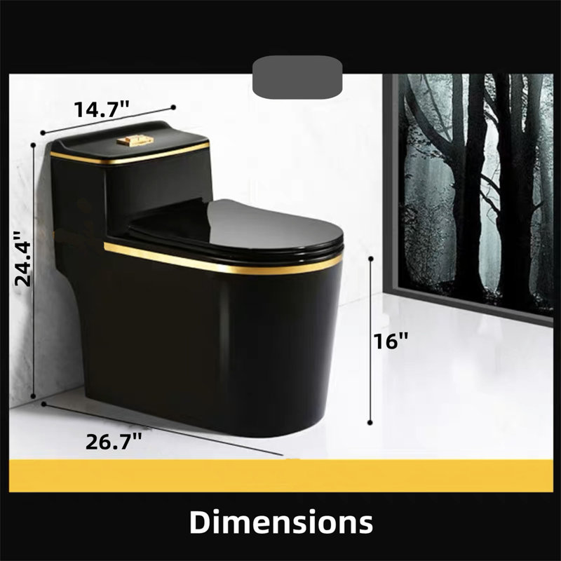 WATERMONY 1.45 Gallons Per Minute GPF Elongated Height One-Piece Black ...