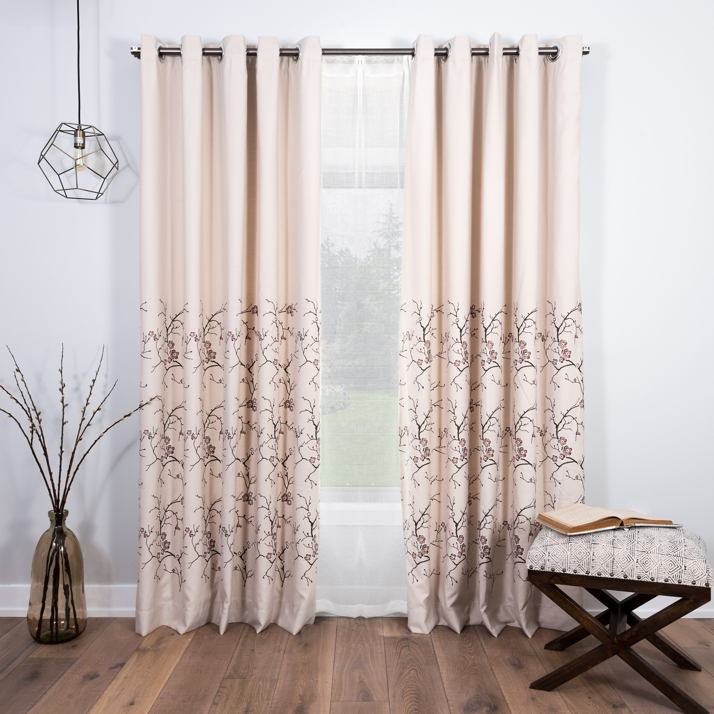 Red Barrel Studio® Hibbs Floral/Flower Thermal Grommet Curtain Panels ...