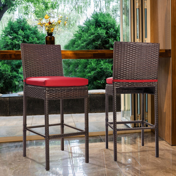 Latitude Run® Arahi Patio Bar Stool with Cushion & Reviews | Wayfair