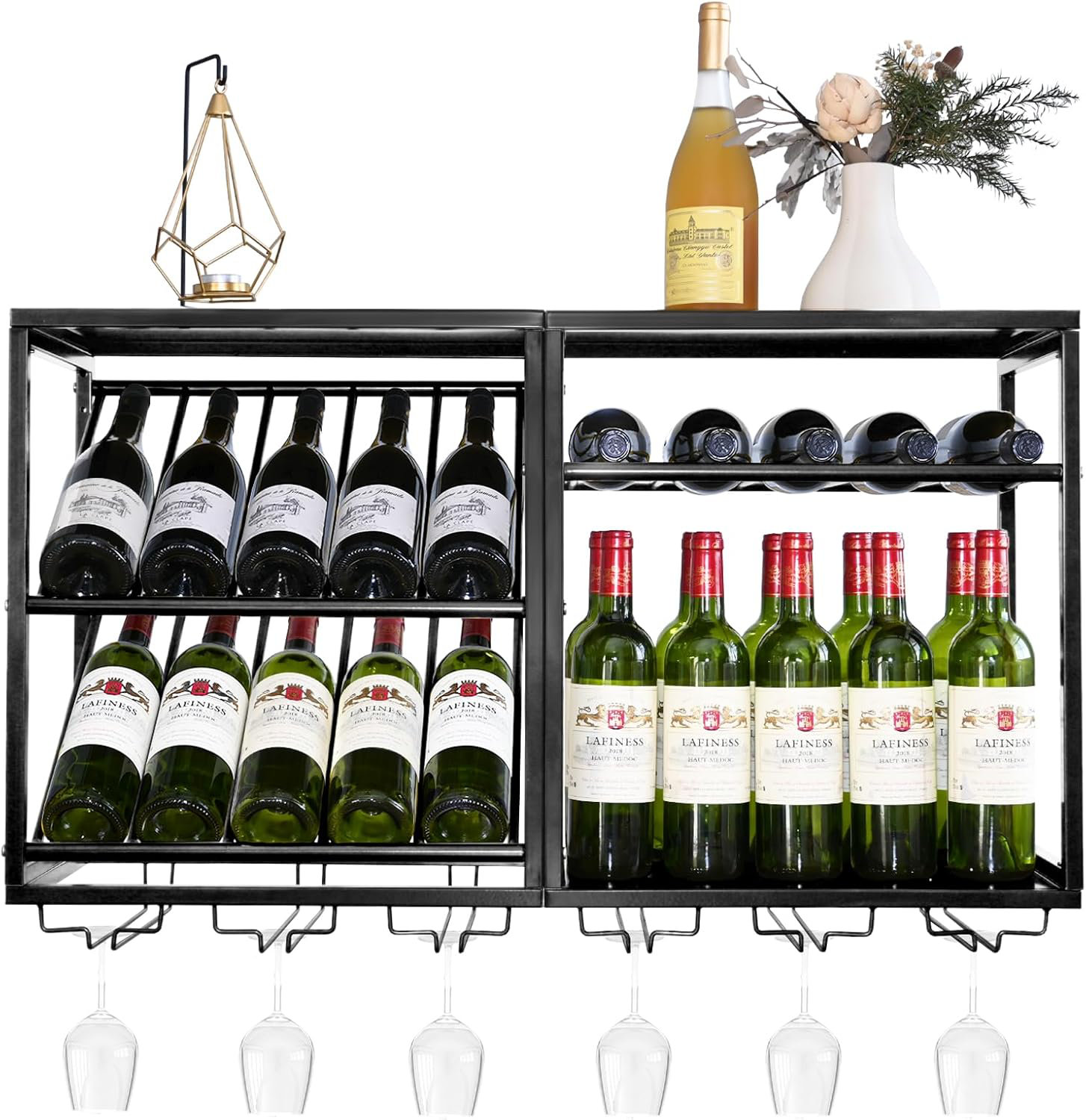 Co-t Modern Wall-Mounted Wine Rack With Glass Holder - Durable Metal ...