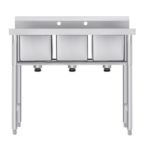 CO-Z 39-in Triple-basin Utility Sink Free Standing Laundry Kitchen Sink ...