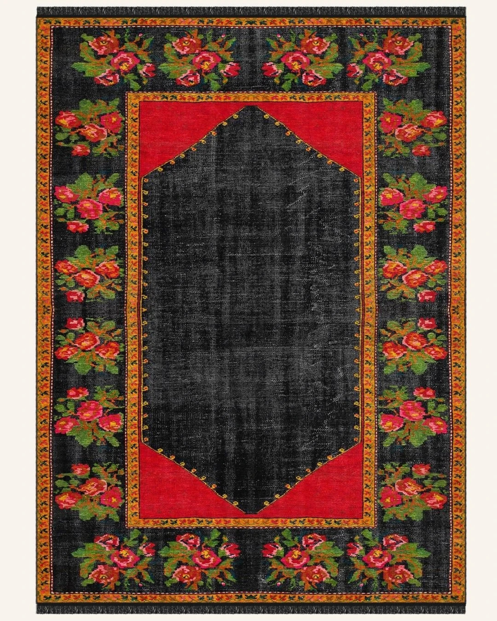 Canora Grey Cuthbert Floral Red Black Machine Woven Cotton Polyester ...