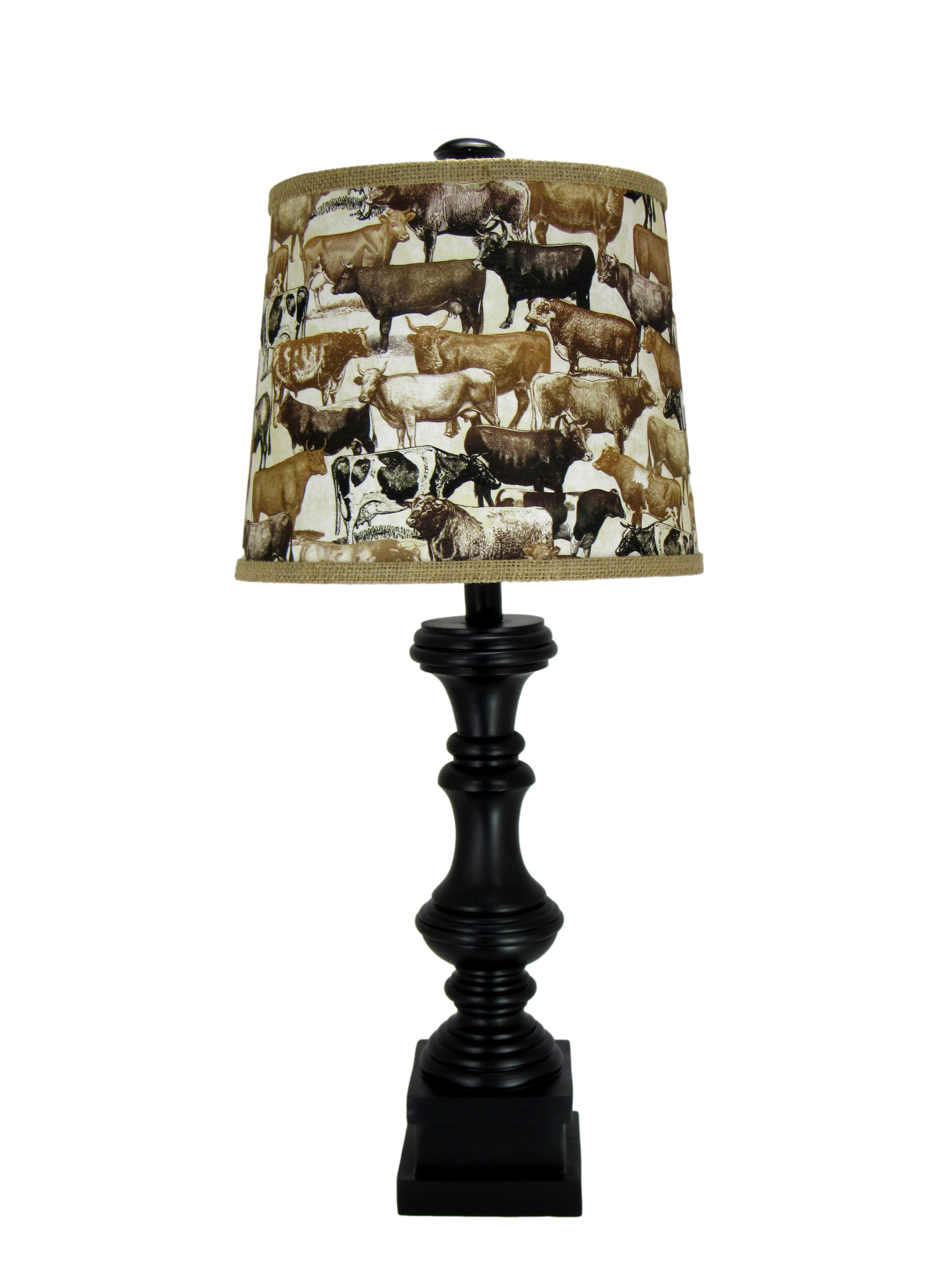 August Grove® Antolin Black Resin Table Lamp with Cow Print Lamp Shade ...