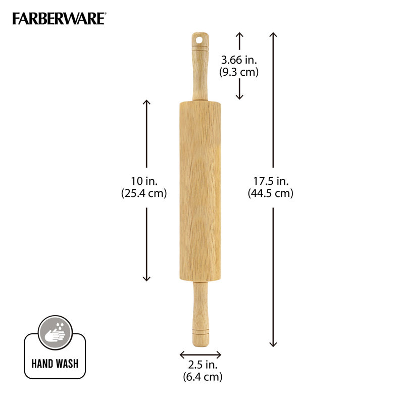 Farberware Classic Wood Rolling Pin with Easy-Grip Handles, 17.5-Inch ...