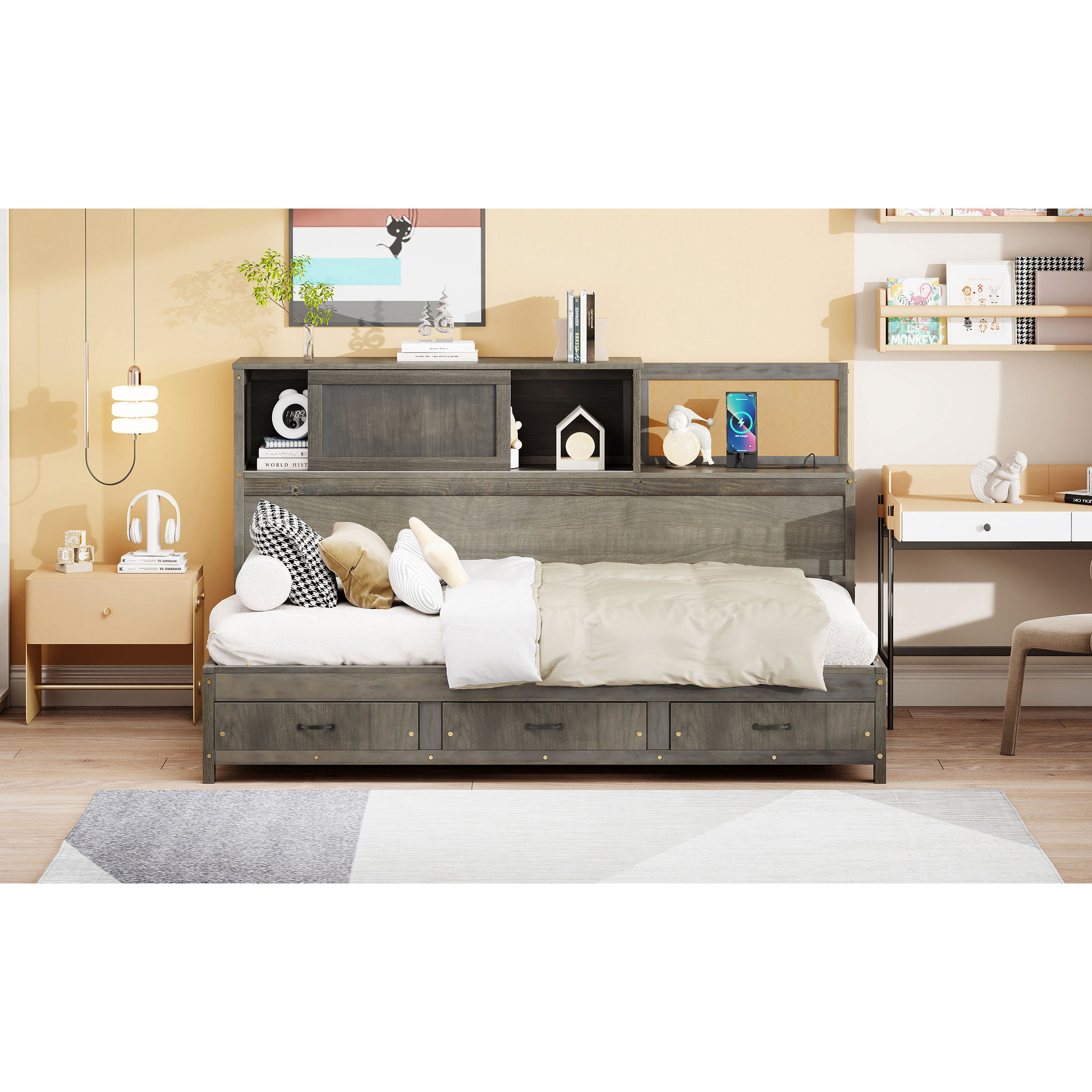 Latitude Run® Toned Wooden Daybed With 3 Storage Drawers, Shelf And ...