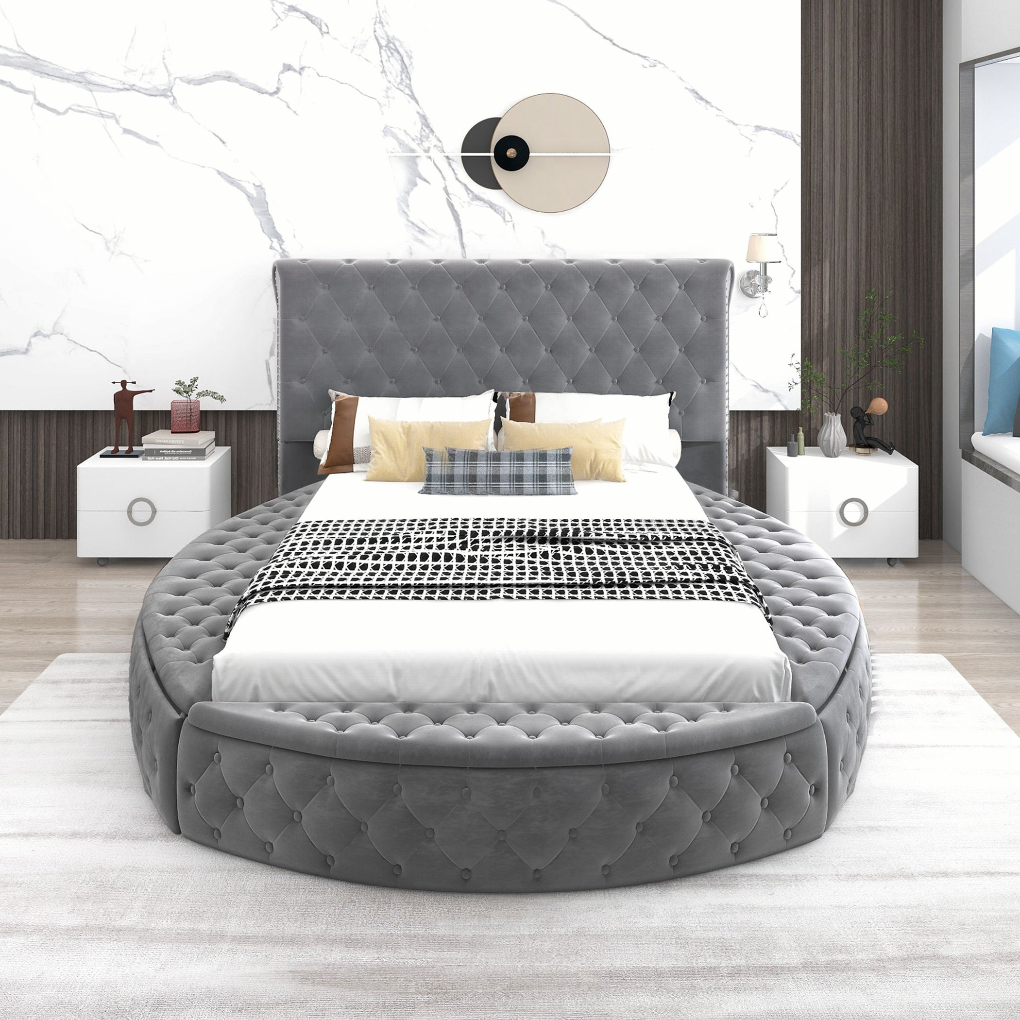 Rosdorf Park Round Shape Upholstery Storage Platform Bed & Reviews ...