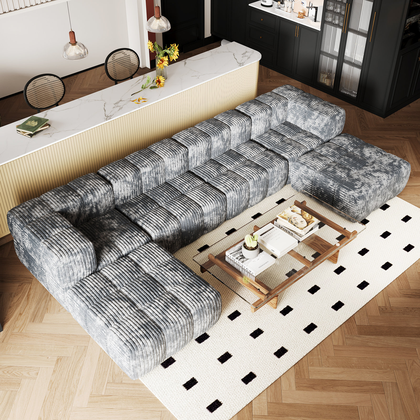 Mercer41 Modern Modular Sectional Sofa–Oversized Corduroy Couch with ...