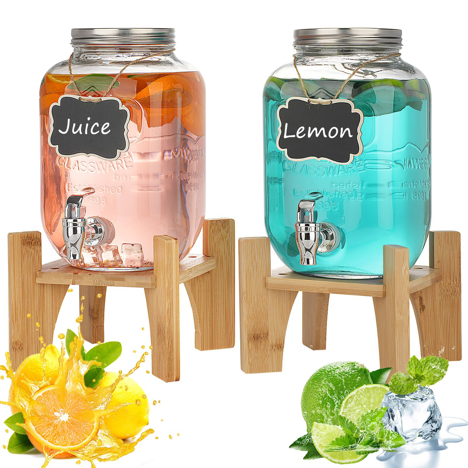 Mint Pantry® 1 Gallon Glass Drink Dispensers For Parties - 2Pack ...