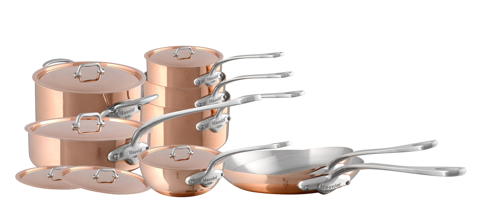 Mauviel M'150 S 14-Piece Copper Cookware Set With Cast Stainless Steel ...