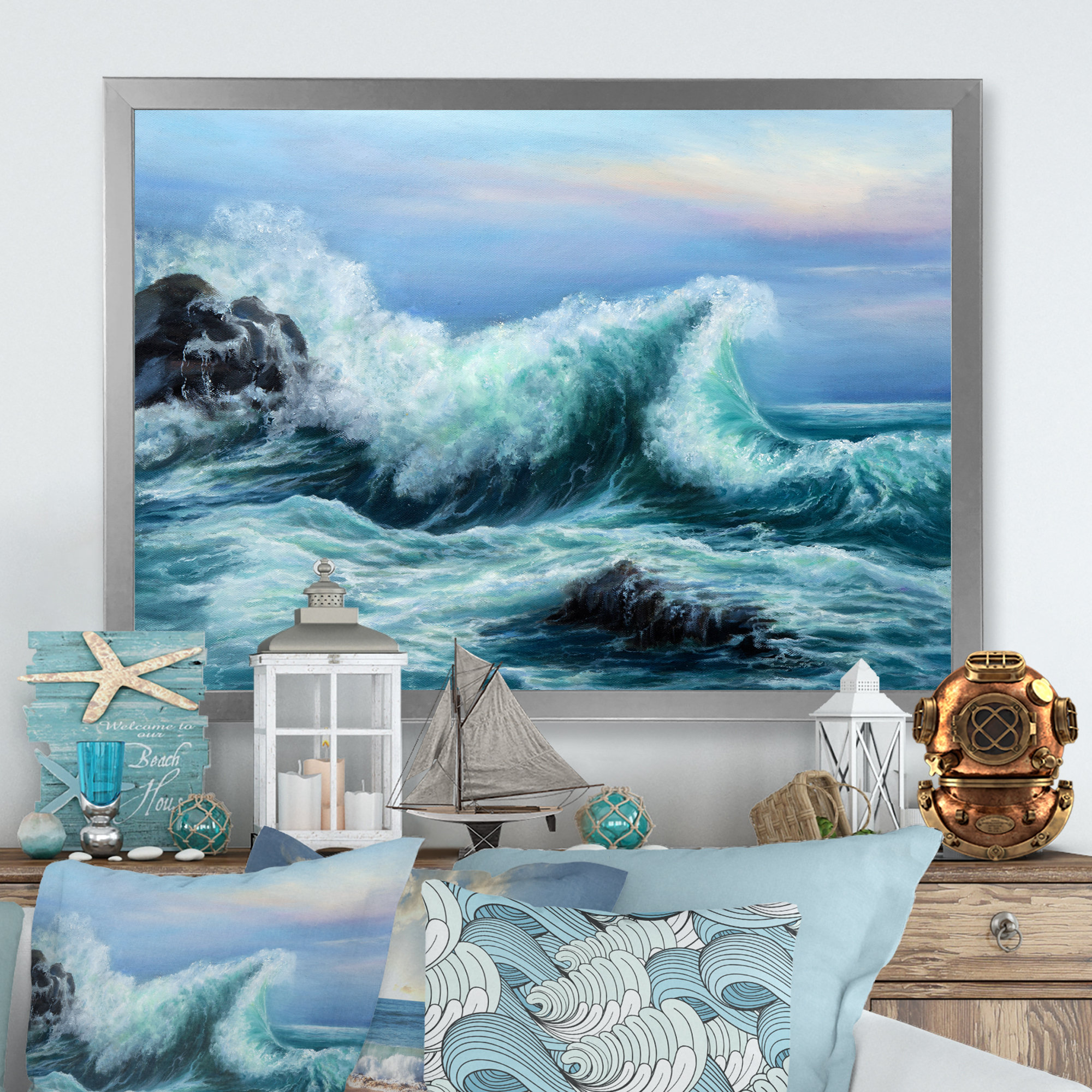 Highland Dunes Wild Blue Ocean Waves X - Picture Frame Print on Canvas ...