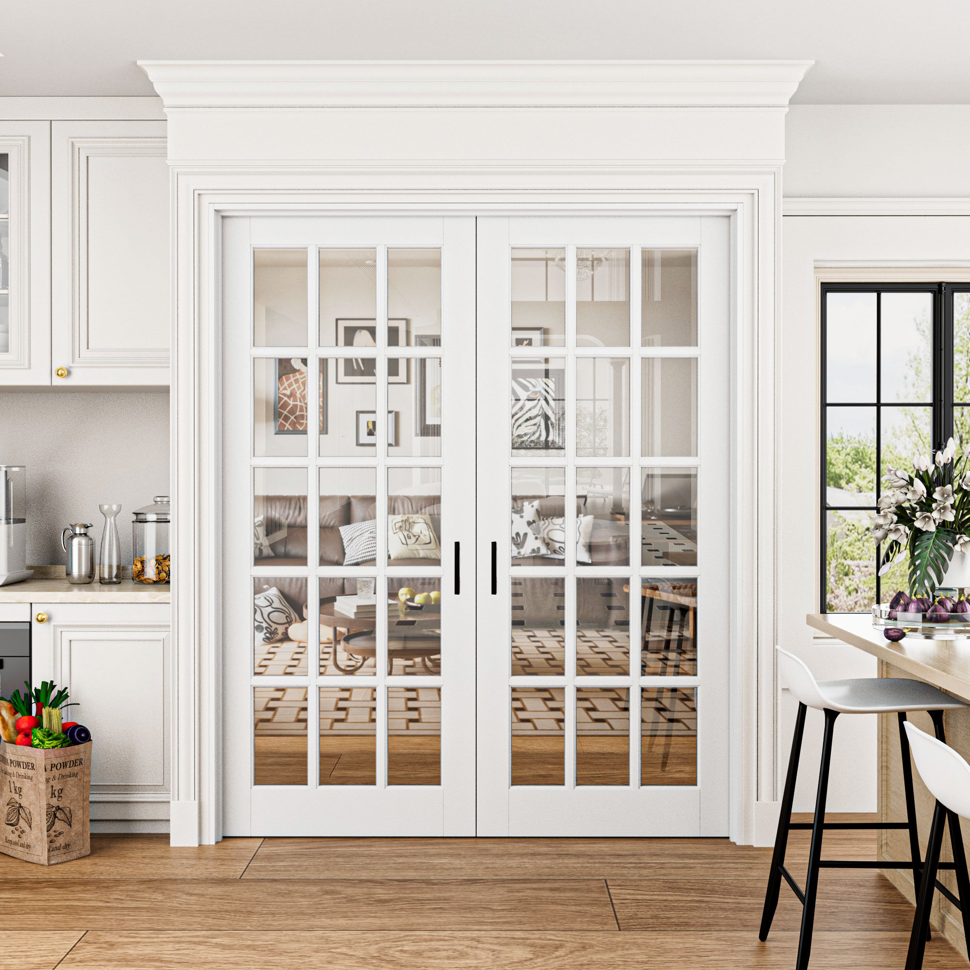 Win Stellar 15-Lite Clear Glass French Doors Interior White Primed ...
