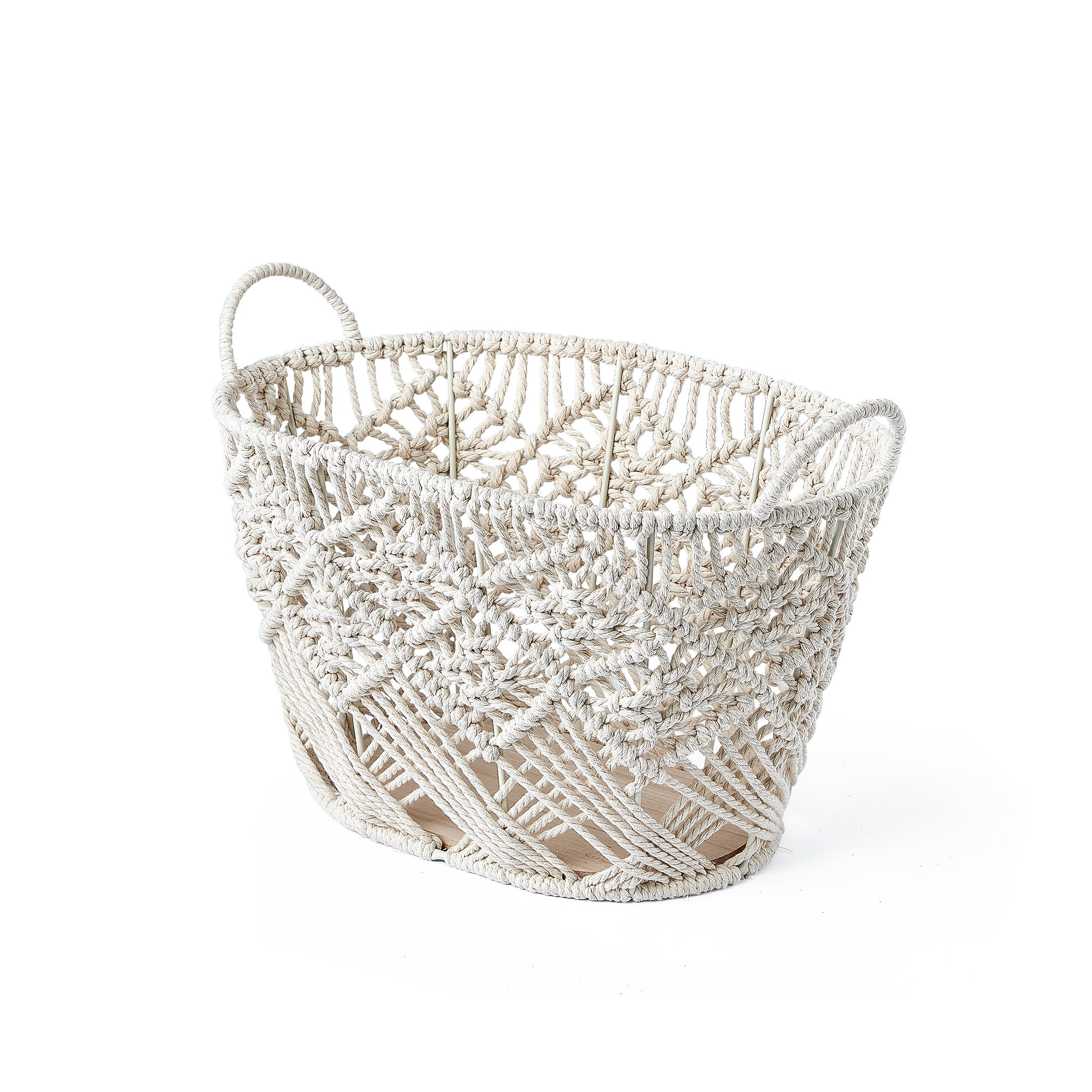 Baum Set Of Three Macrame Oval Cotton Rope Storage Bins With Ear ...