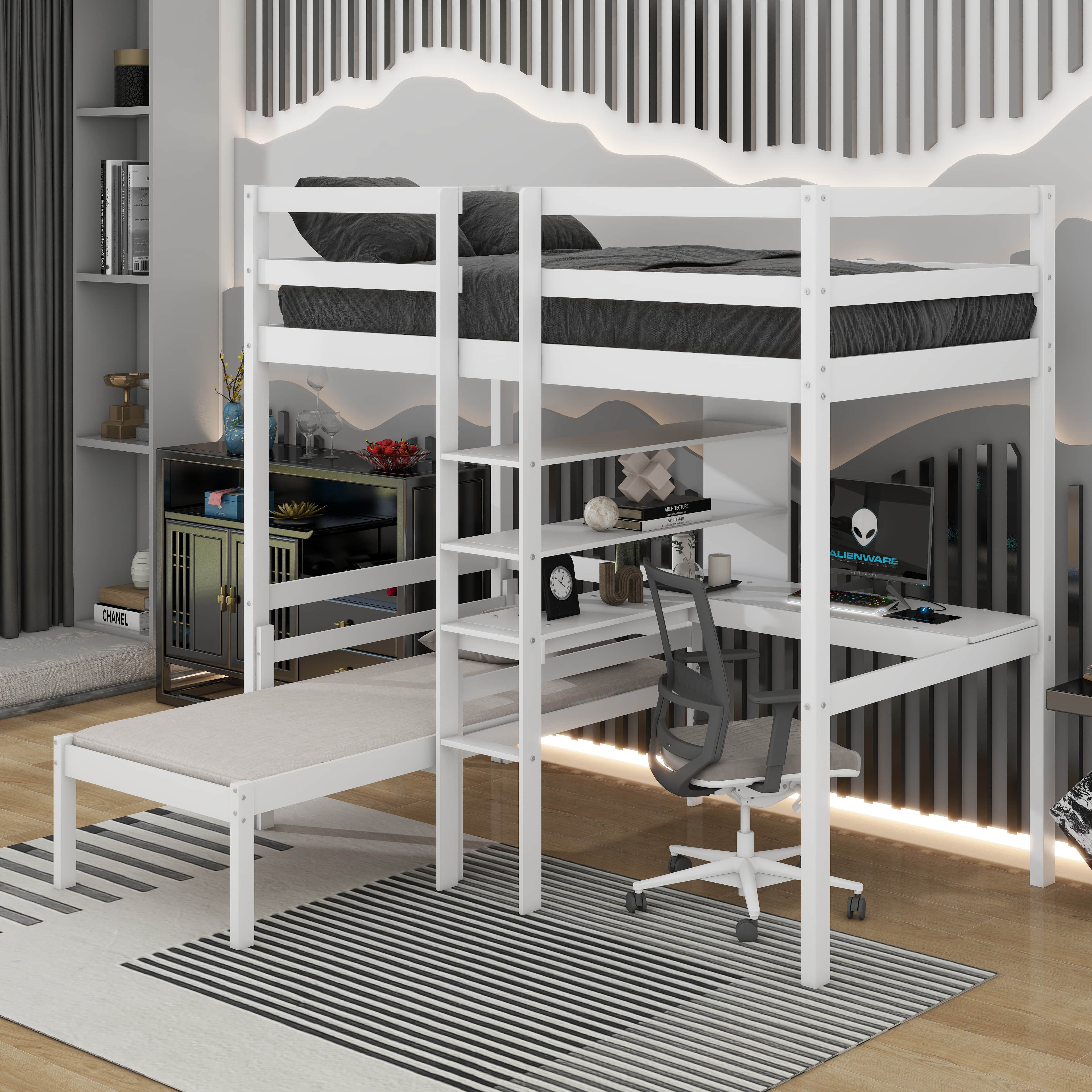 Harriet Bee Convertible Loft Bed With L-Shape Desk And Ladder - Wayfair ...