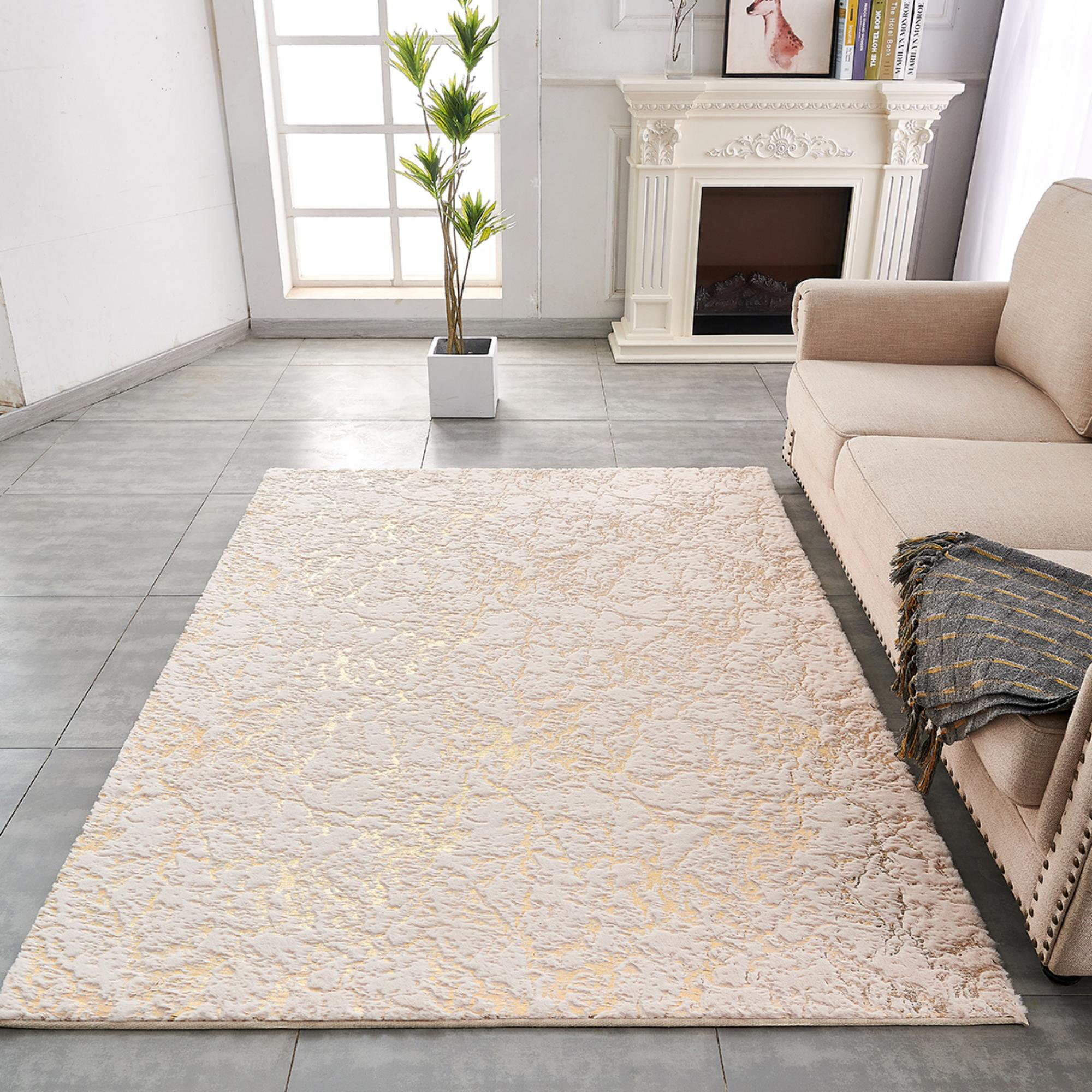 Latitude Run® Luxury Machine Washable White Abstract Gold-Gilded ...