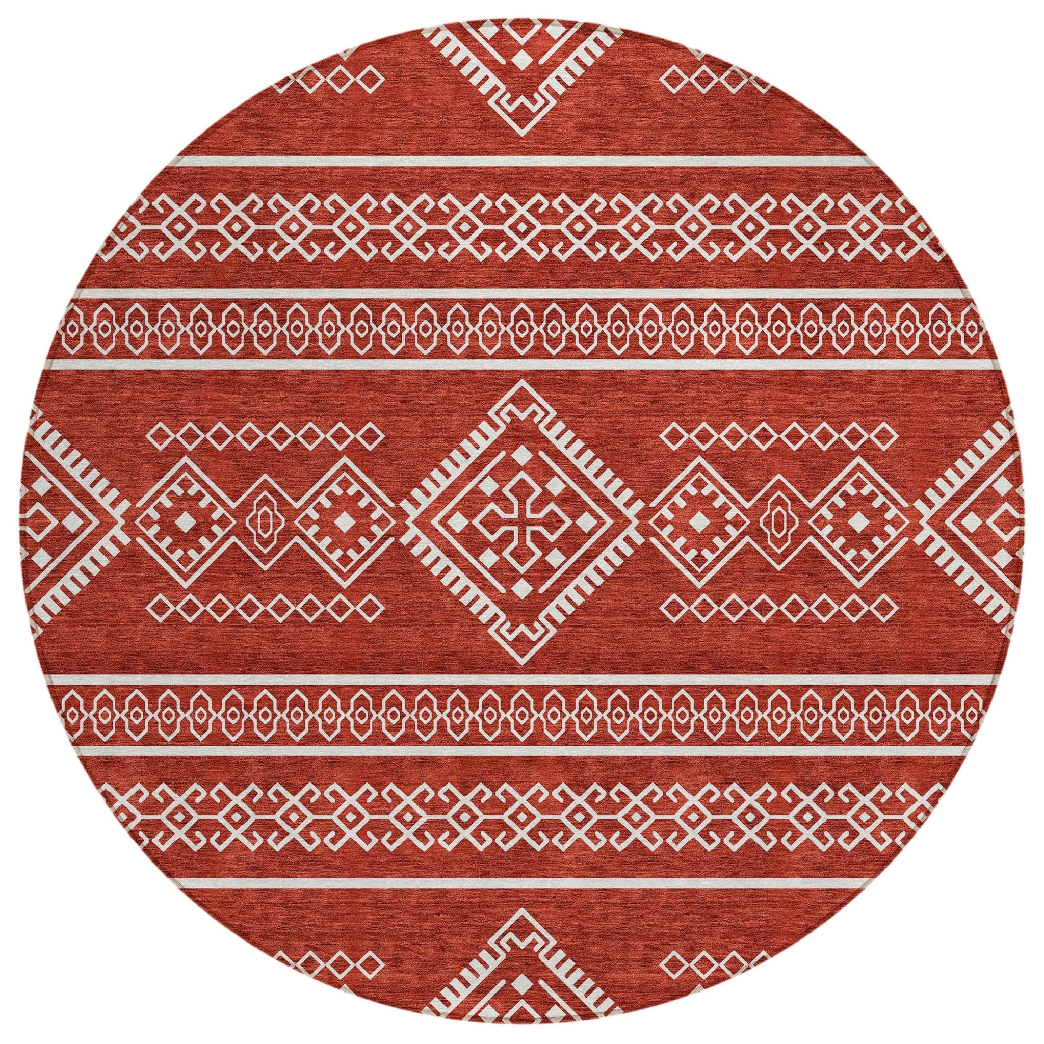 HomeRoots 8' Red And Ivory Round Southwestern Washable Indoor Outdoor ...