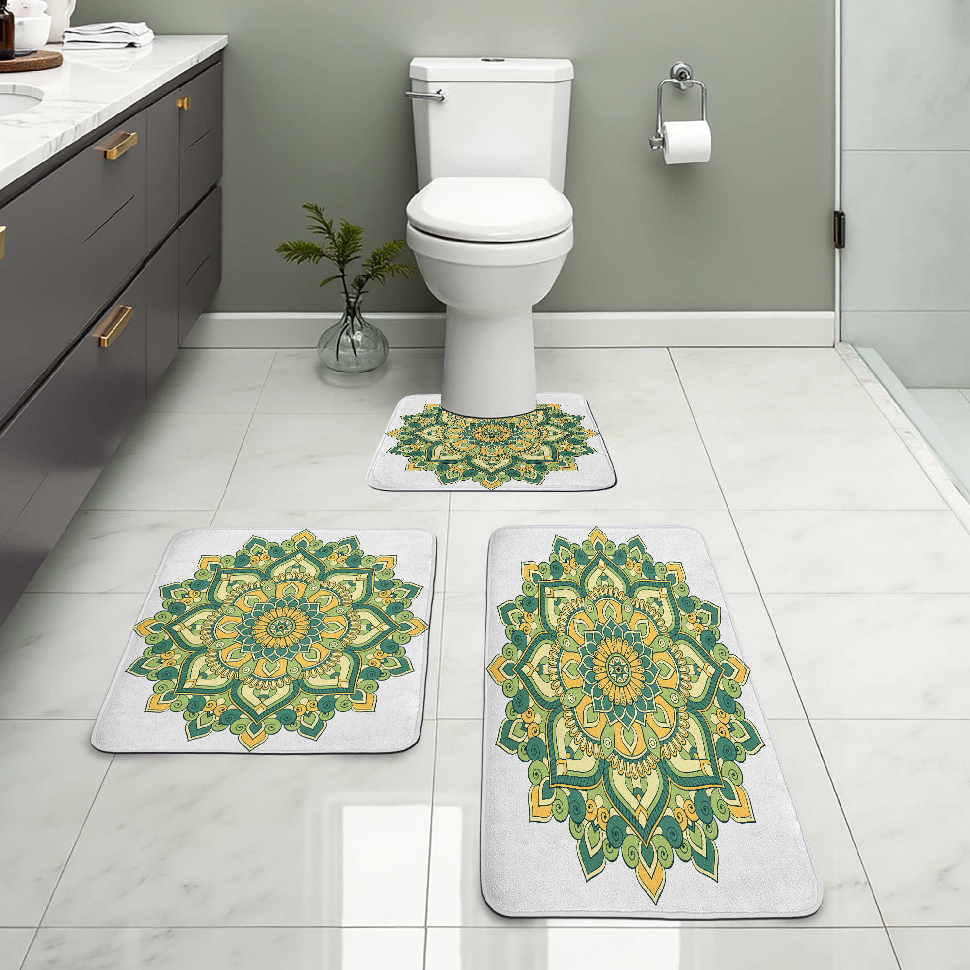East Urban Home Eastern Bathroom Rug Set 3 Pieces U-Shape & Rectangle ...