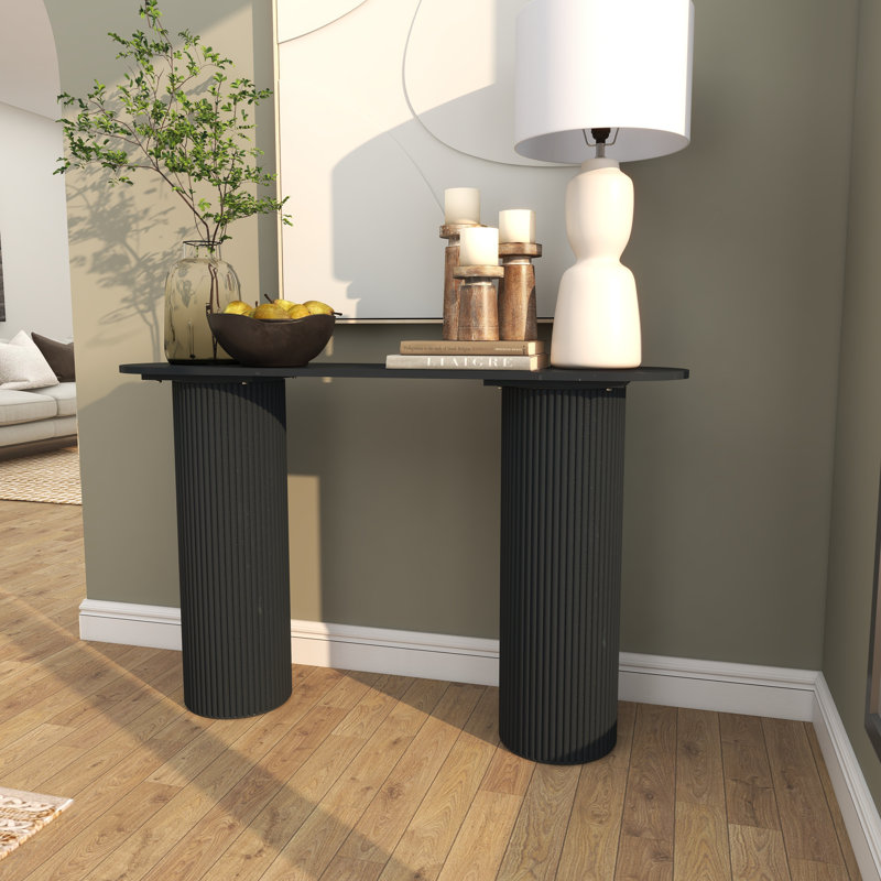 Latitude Run® Cole And Grey Wooden Oval Geometric Console Table With ...