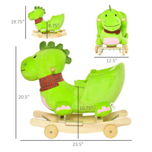 Qaba Kids Interactive 2-in-1 Plush Ride-on Dinosaur Rolling Rocker ...