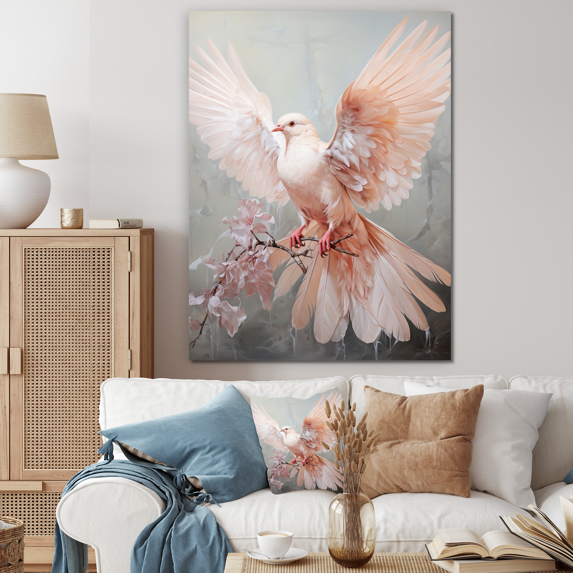 Red Barrel Studio® Pink Dove Winged Messenger - Dove Framed Canvas ...