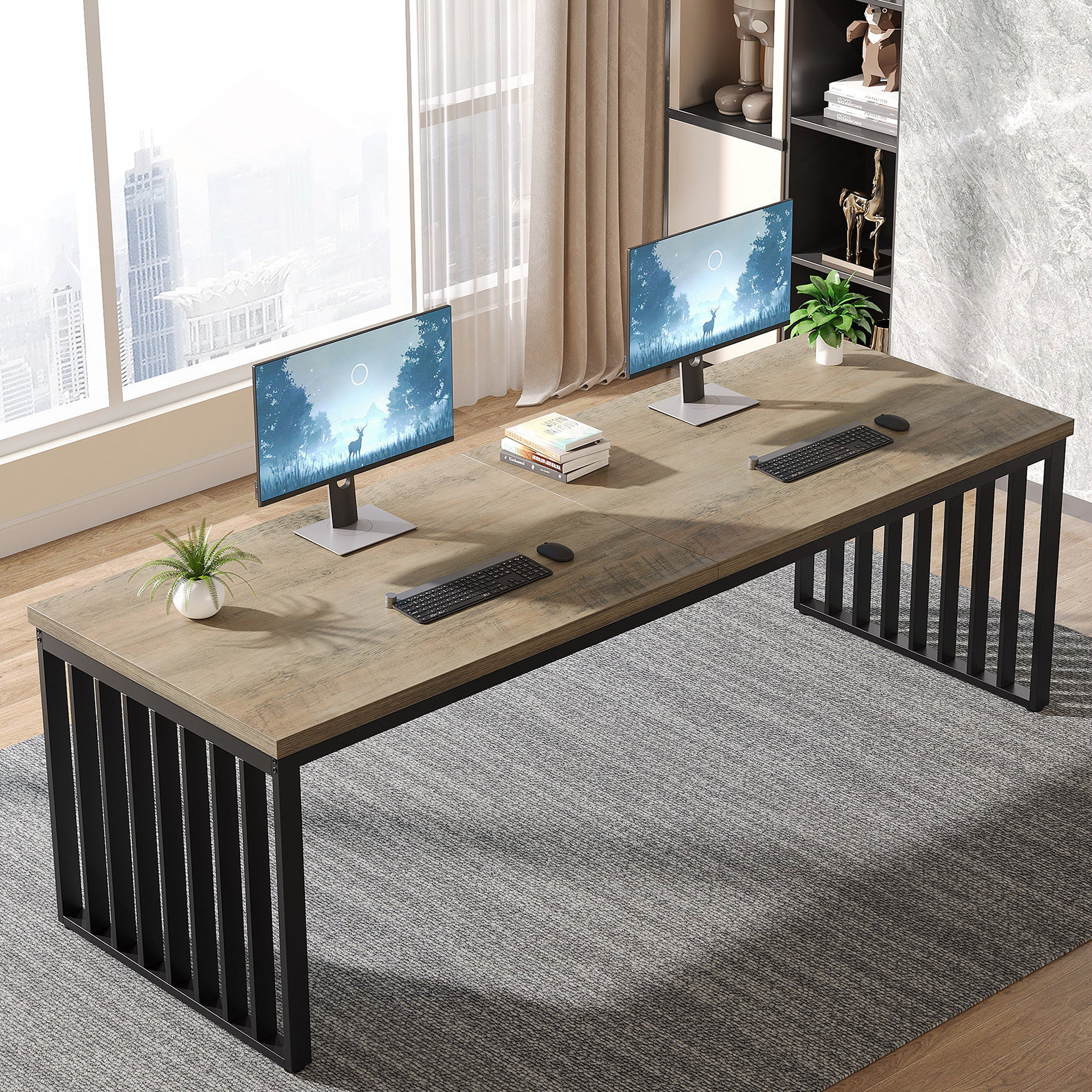 17 Stories 78.74 Inches Double Computer Desk for 2 Person – Extra Long ...