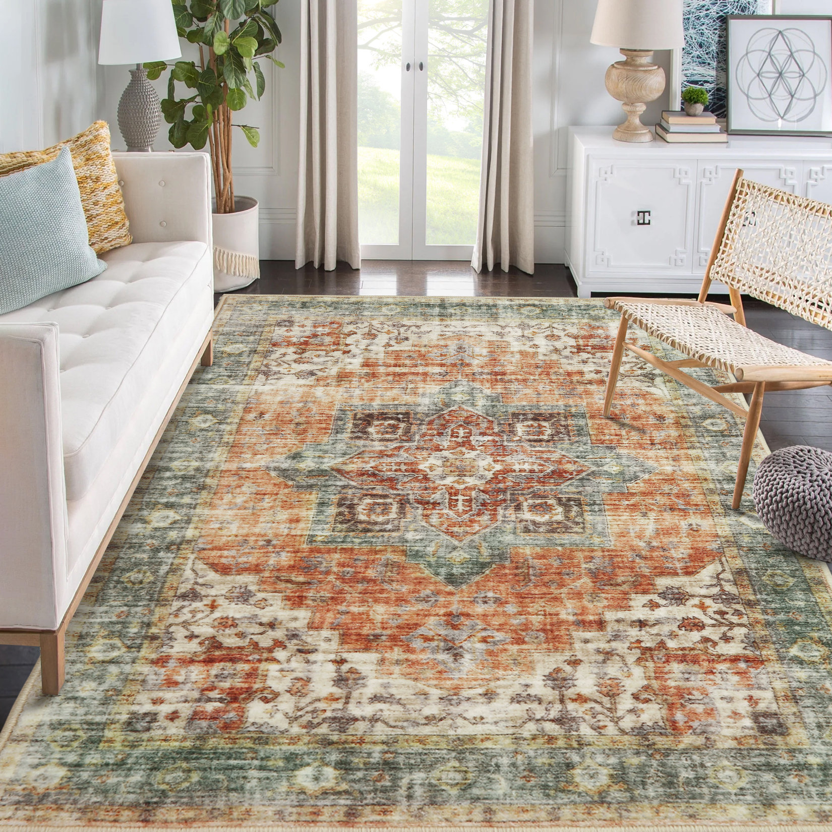 Dakota Fields Fitzrovia Machine Washable Damask Rug & Reviews | Wayfair
