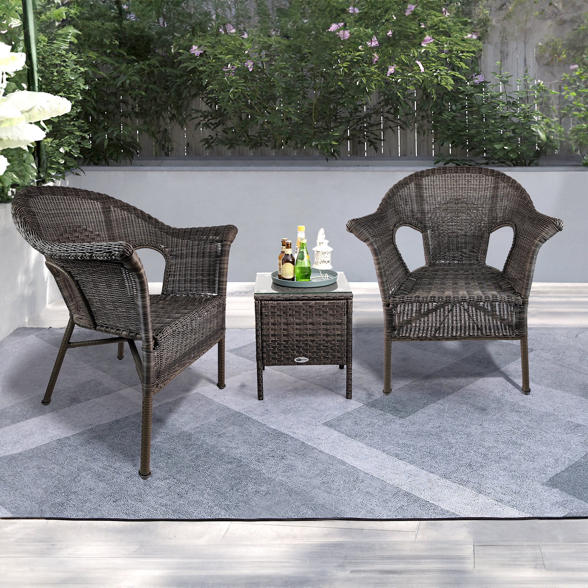 Red Barrel Studio® Wicker Outdoor Lounge Chair, Hand-Woven Rattan Patio ...